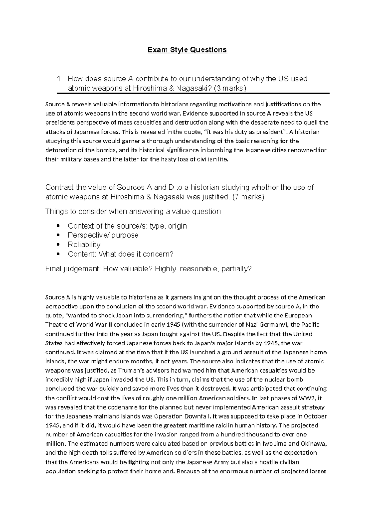 HSC Exam Style Questions Hiroshima - Exam Style Questions 1. How does ...