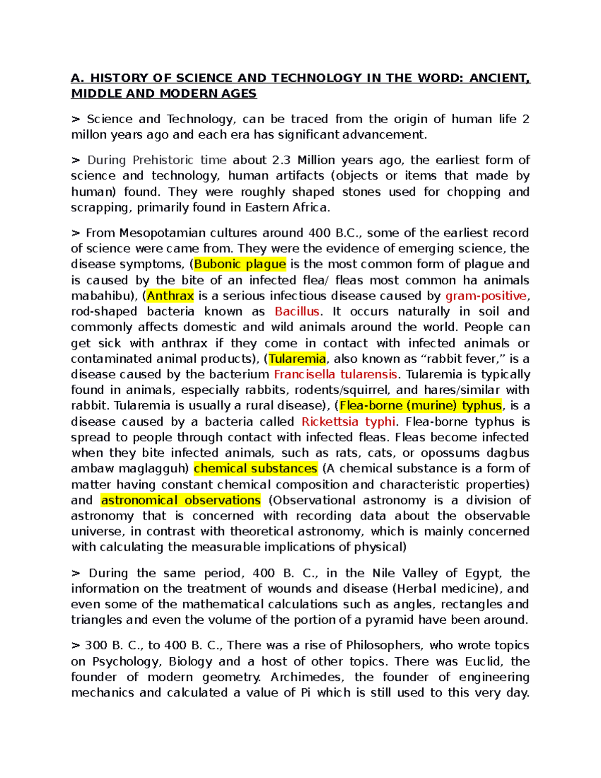 Activity 1 notes - A. HISTORY OF SCIENCE AND TECHNOLOGY IN THE WORD ...