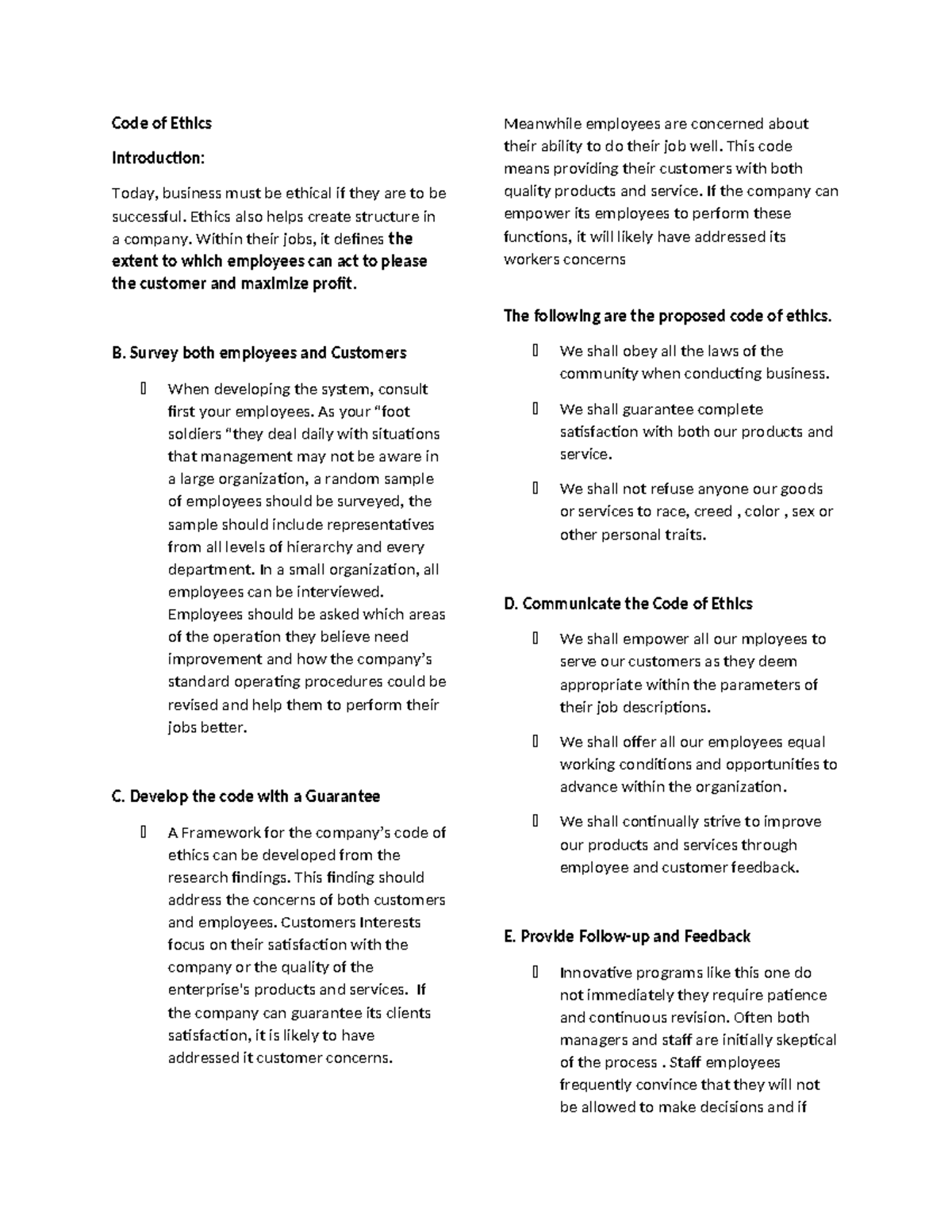 Bsnss ethcs midterm - reviewer - Code of Ethics Introduction: Today ...