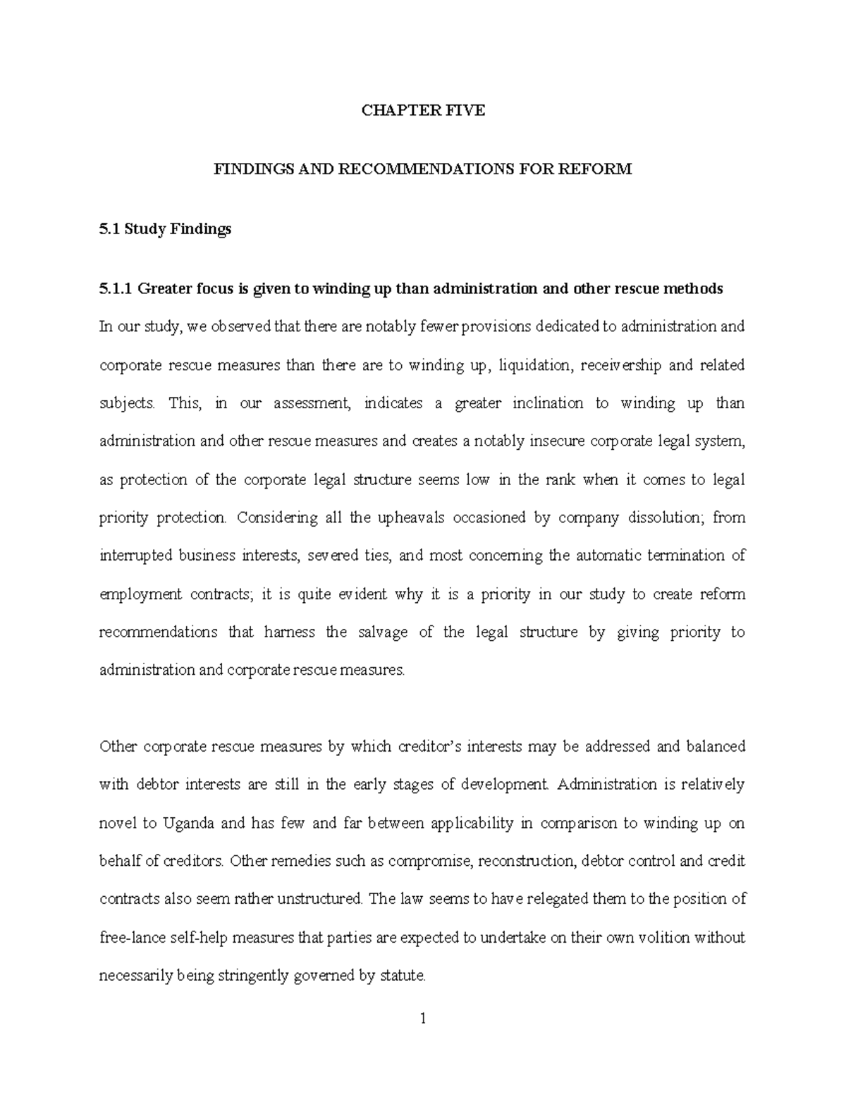 Chapter FIVE - An essay - CHAPTER FIVE FINDINGS AND RECOMMENDATIONS FOR ...