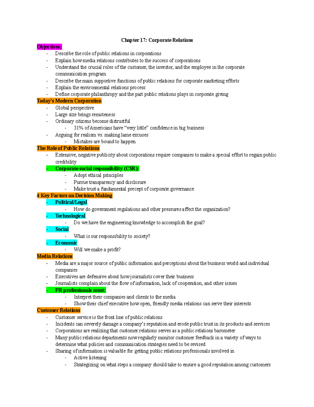 Chapter 17 Corporate Relations - Chapter 17: Corporate Relations ...