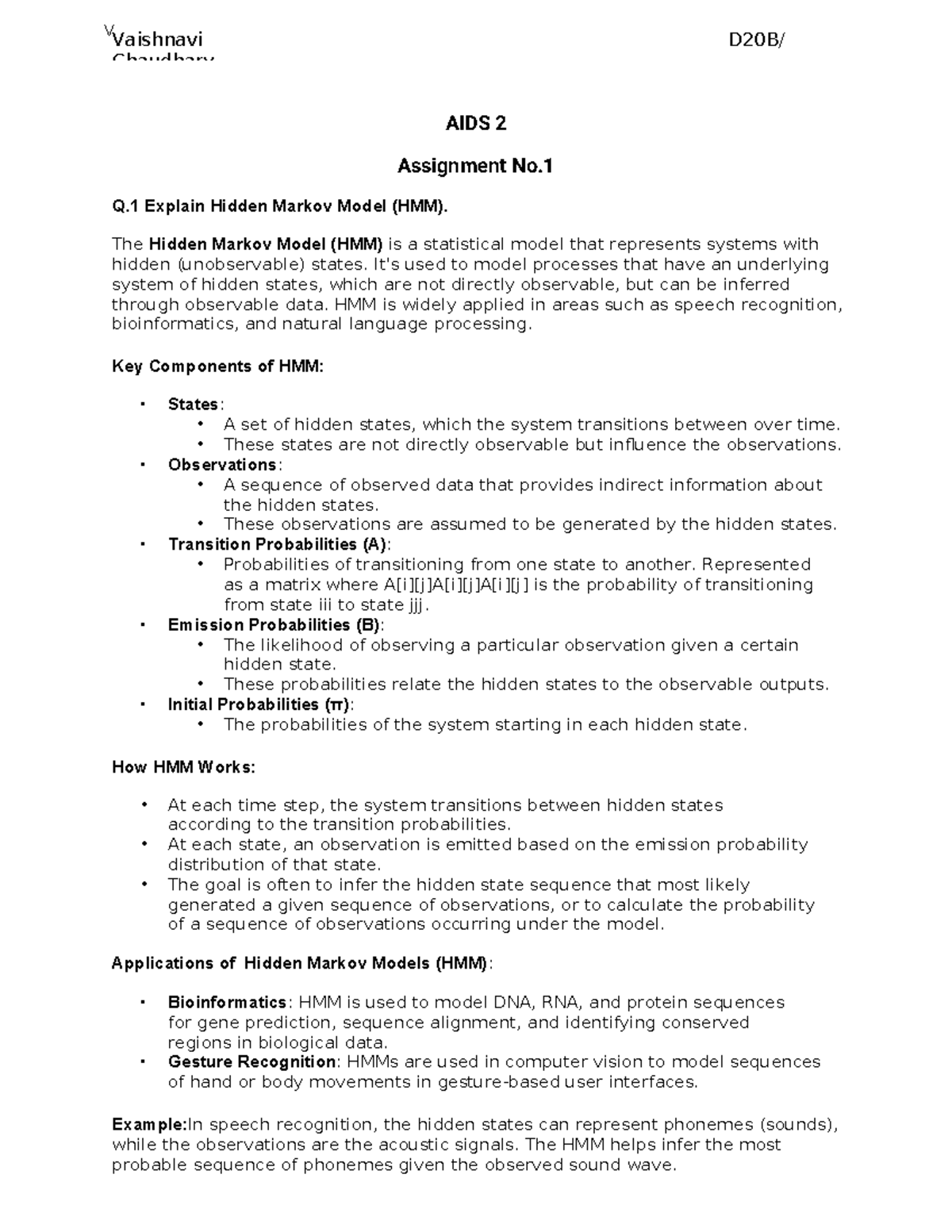AIDS2 Assignment 1 - Vaishnavi Chaudhary D20B/ 09 AIDS 2 Assignment No ...