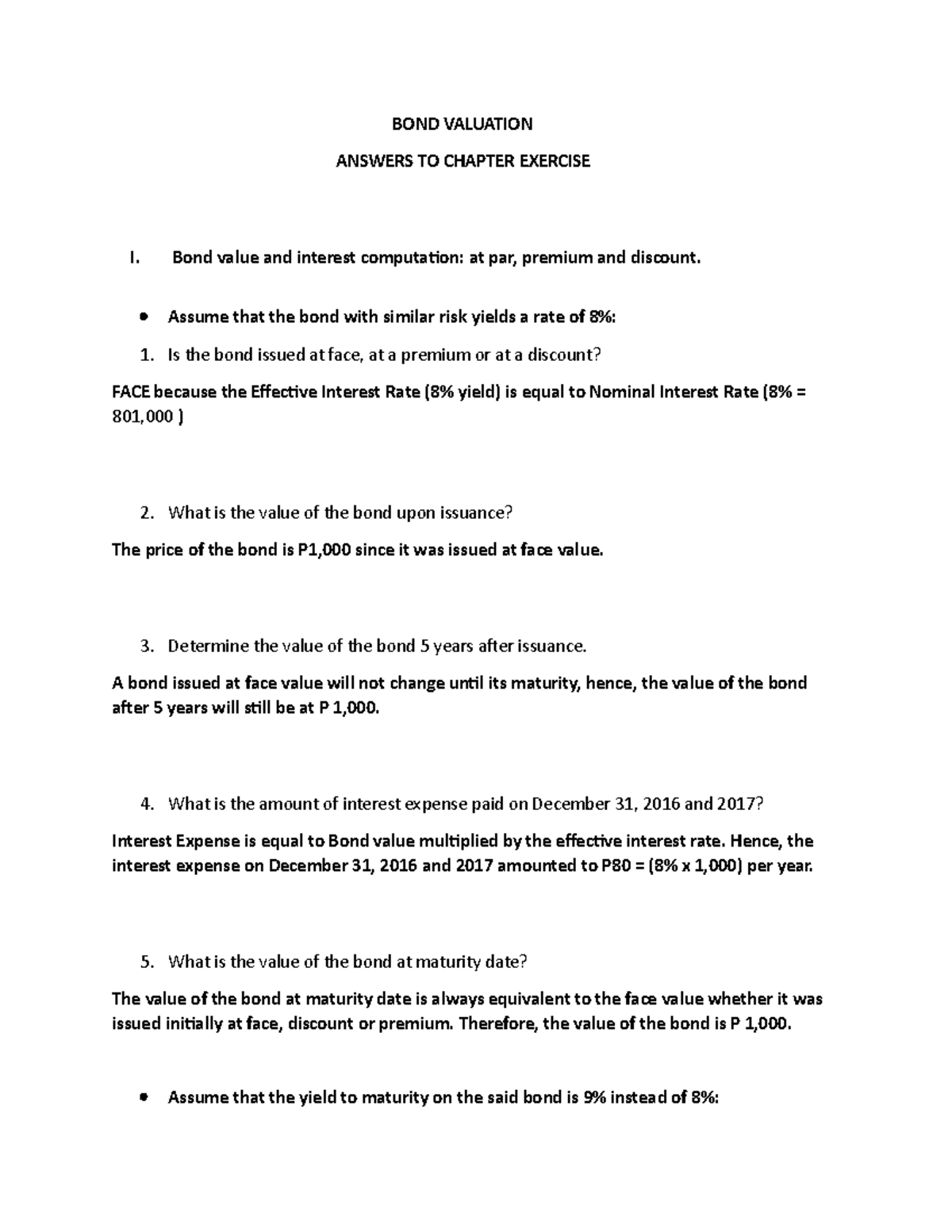 Bond-Valuation-reviewer - BOND VALUATION ANSWERS TO CHAPTER EXERCISE I ...
