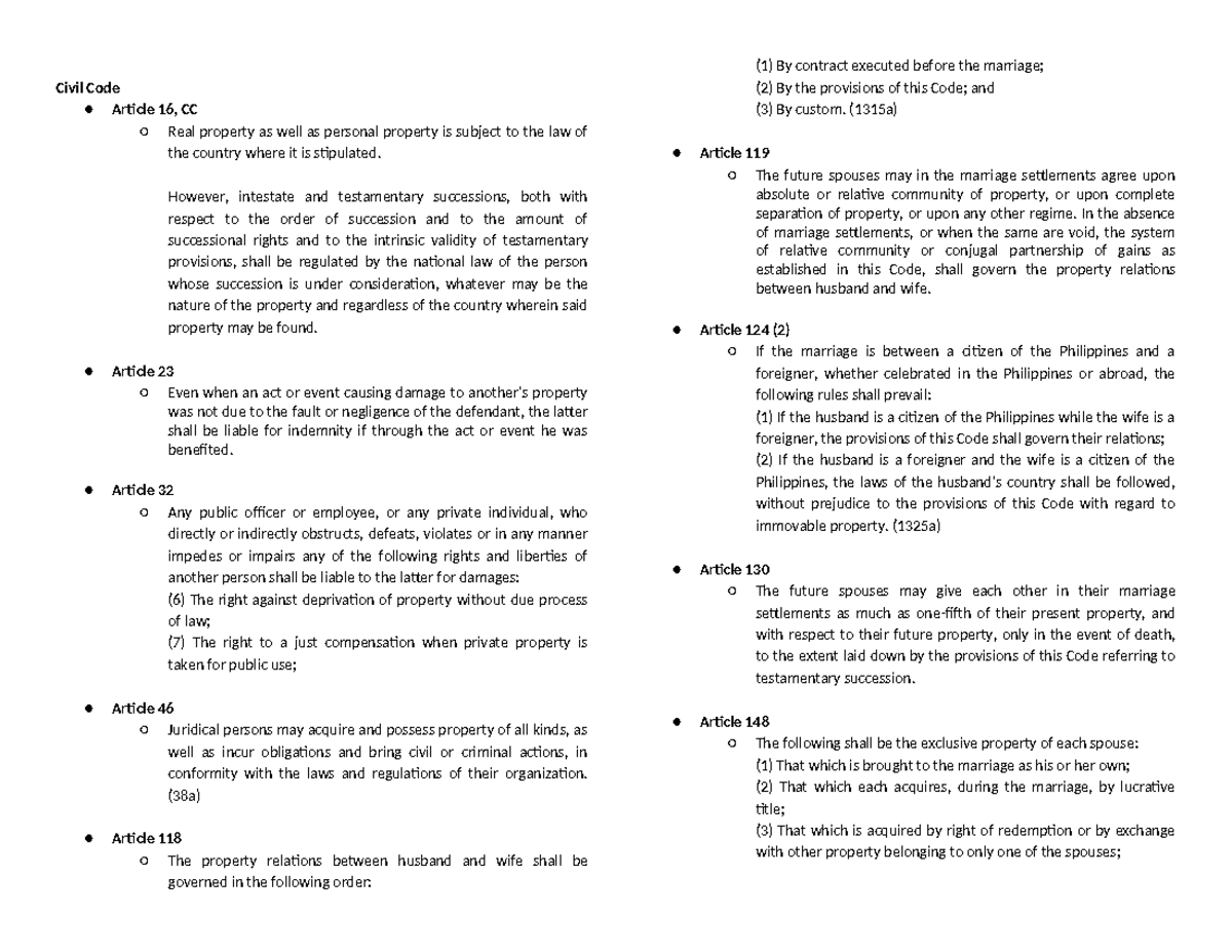 Property reviewer - Civil Code Article 16, CC Real property as well as ...