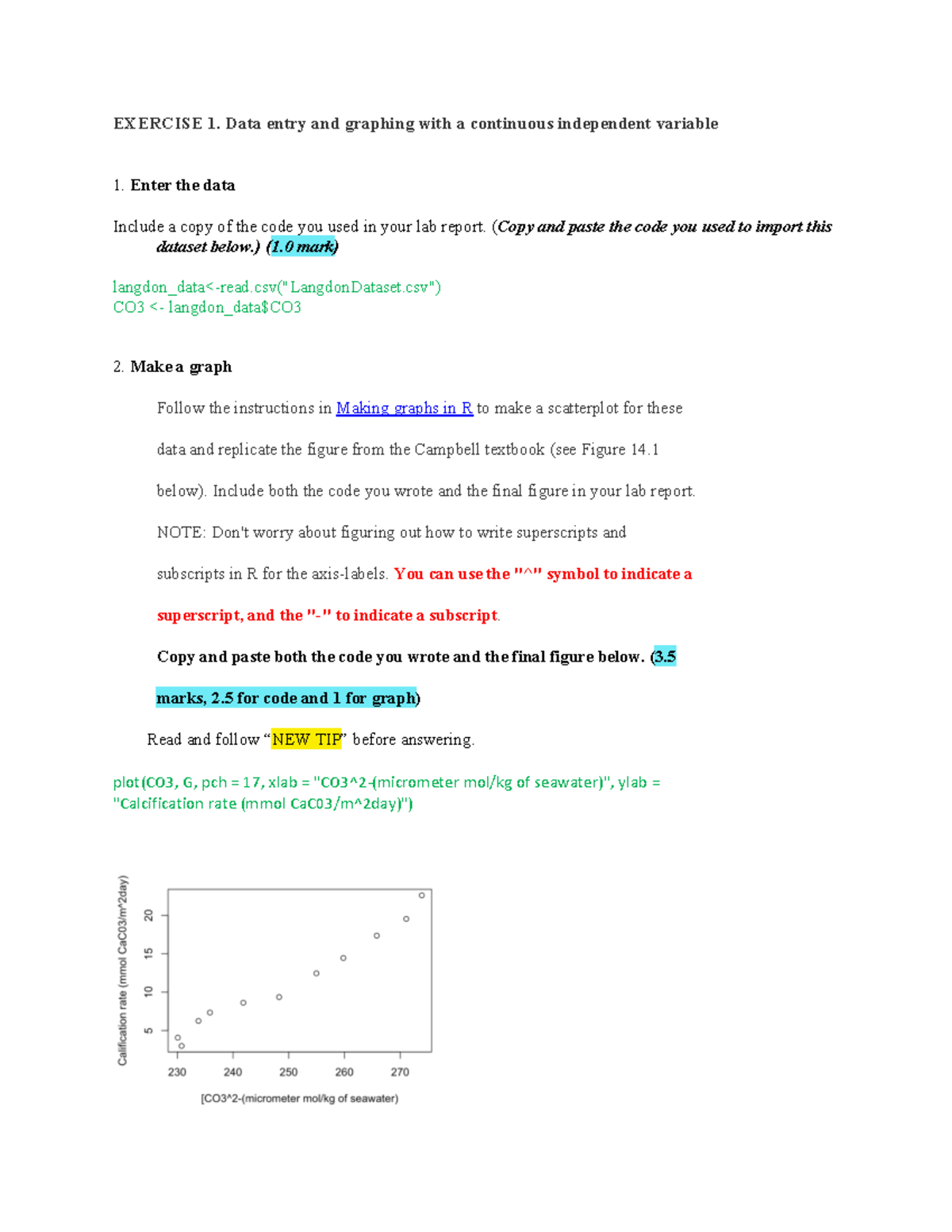 Bio 1001 lab 7 write up - EXERCISE 1. Data entry and graphing with a ...