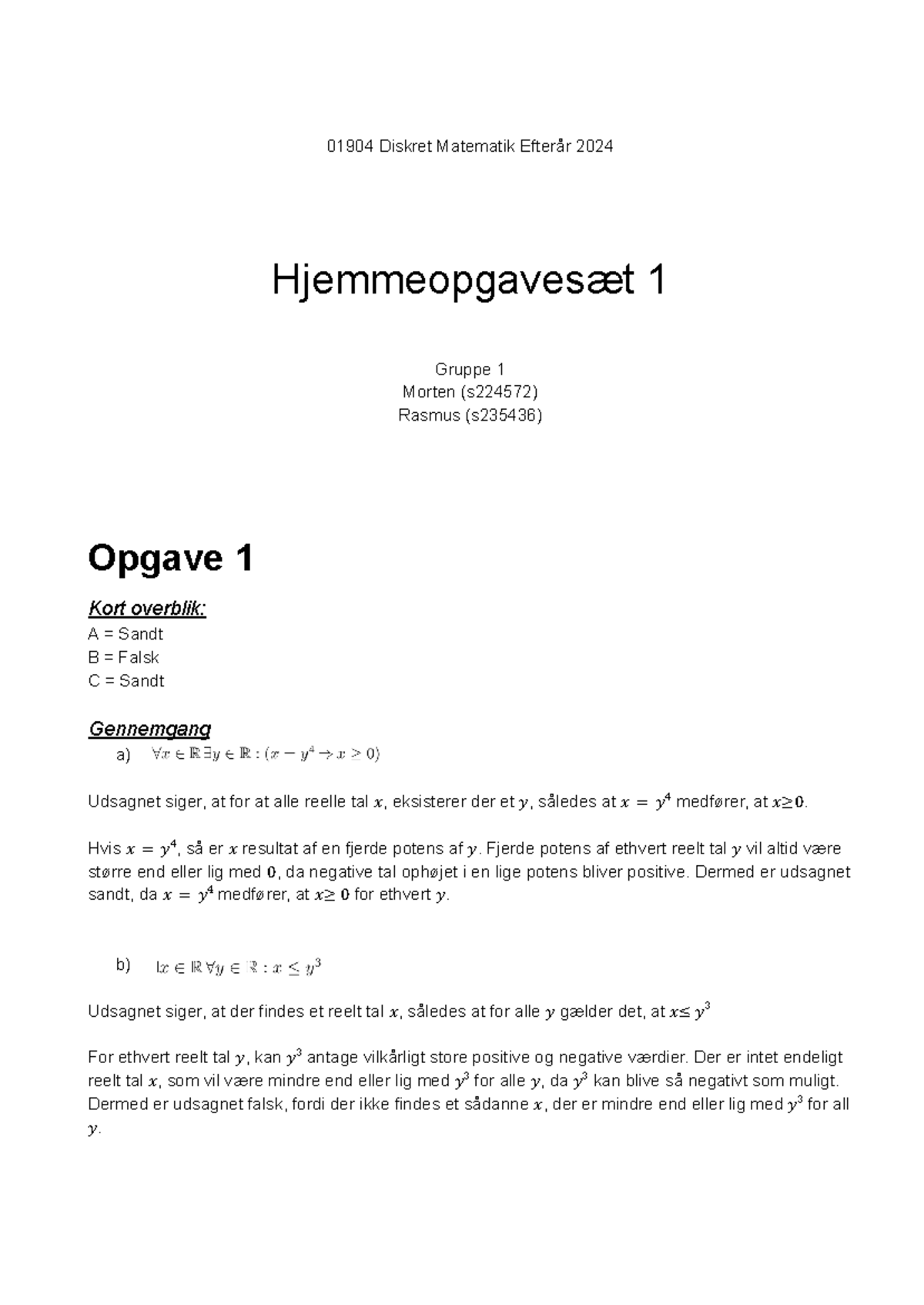 Aflevering 2 - Diskret Matematik - 01904 Diskret Matematik Efterår 2024 ...
