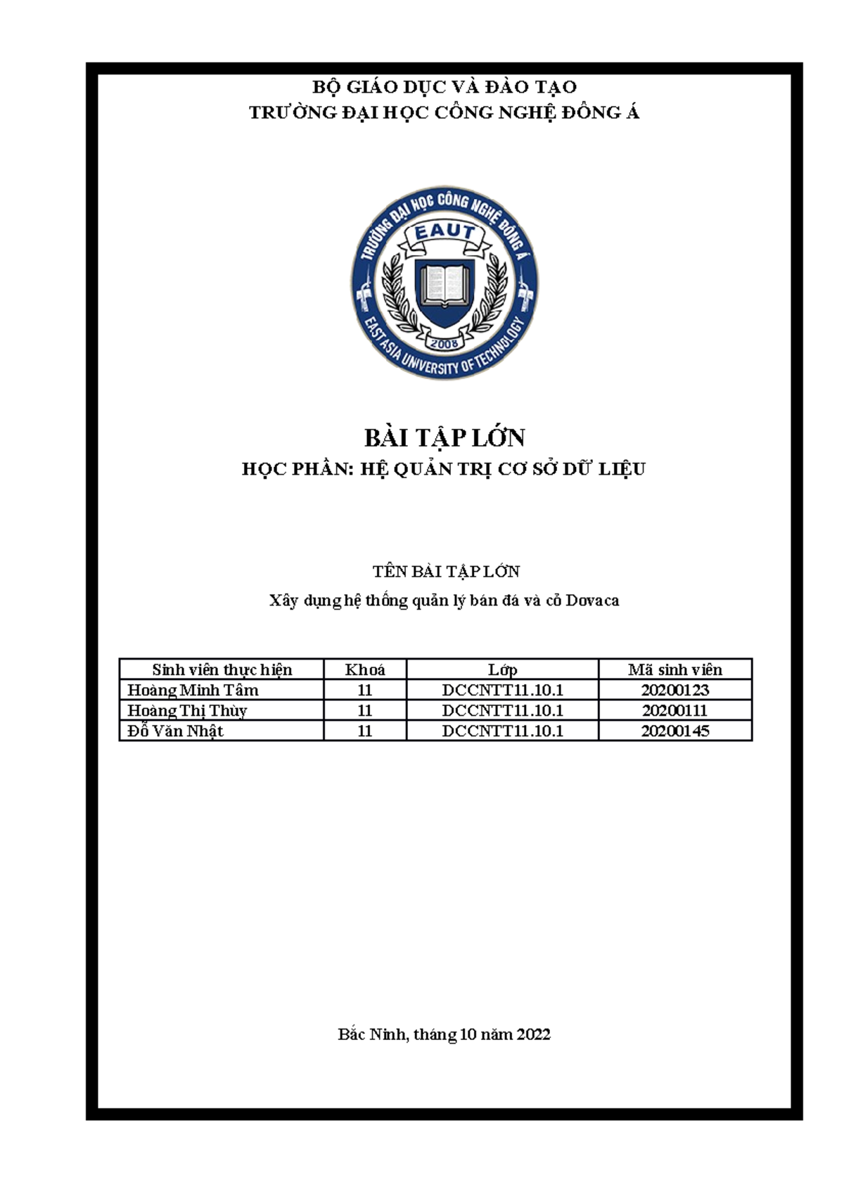 Nhóm 1 Xây dựng hệ thống bán đá bán cỏ dovaca - BỘ GIÁO DỤC VÀ ĐÀO TẠO ...