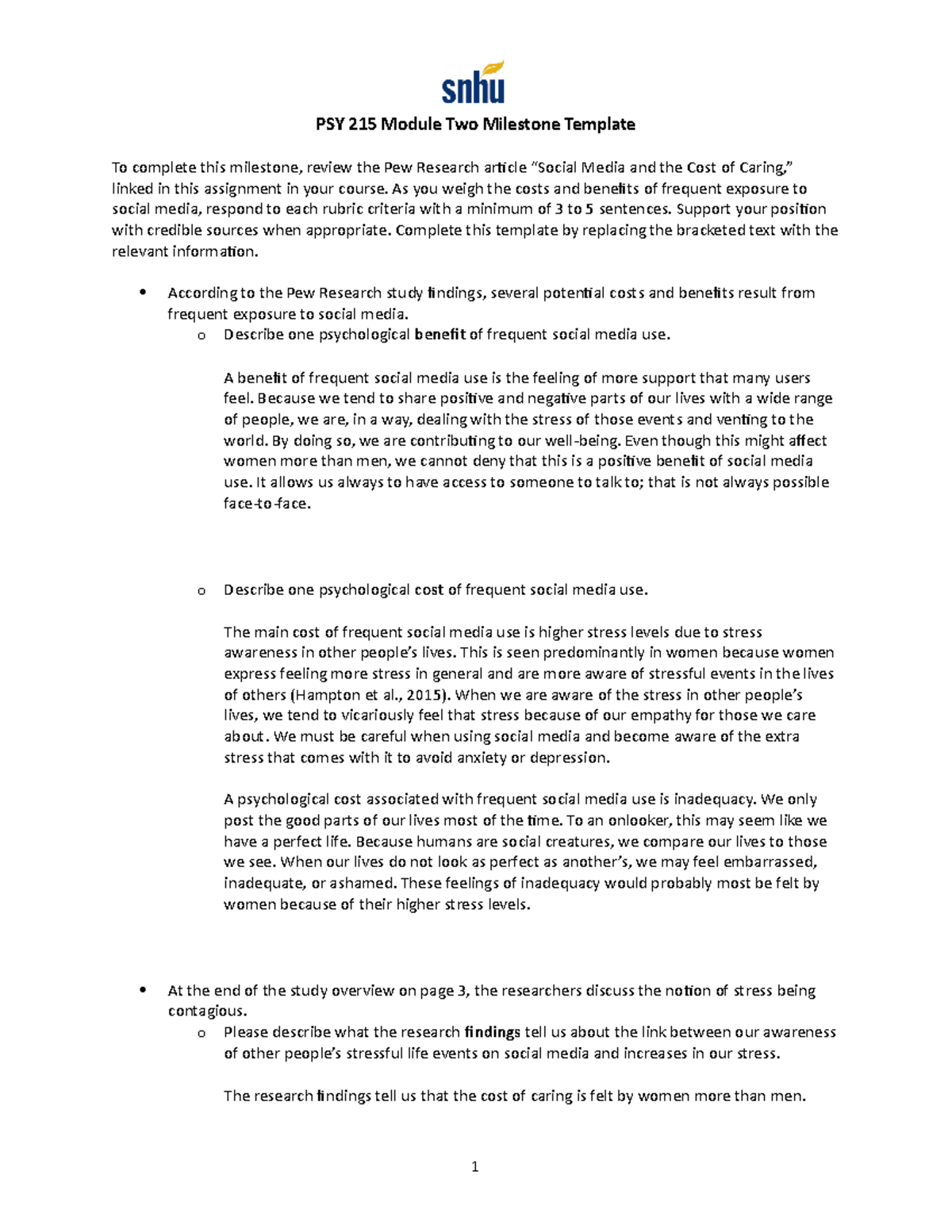 Module 2 - Milestone - PSY 215 Module Two Milestone Template To ...