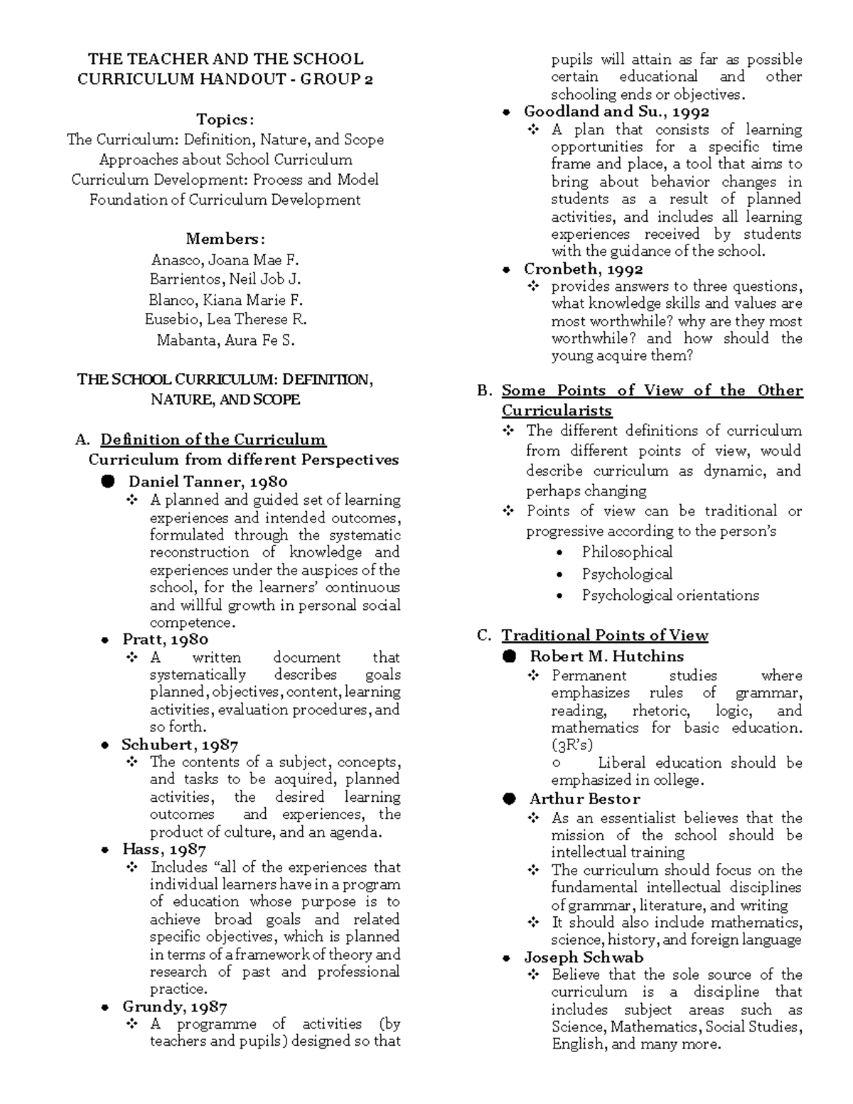 School Curriculum - THE TEACHER AND THE SCHOOL CURRICULUM HANDOUT ...