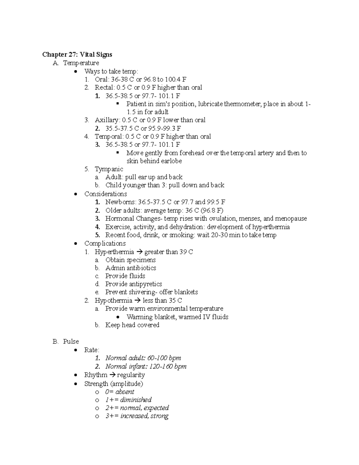 ATI fundamental review chapters - Chapter 27: Vital Signs A ...