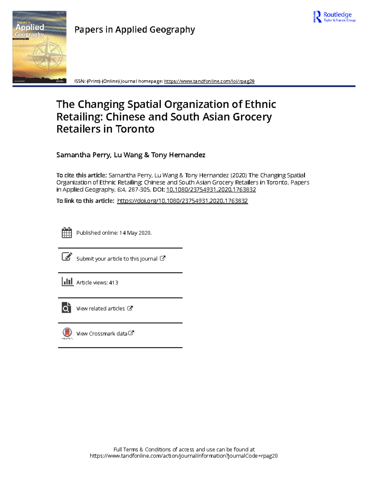 The Changing Spatial Organization of Ethnic Retailing Chinese and South ...