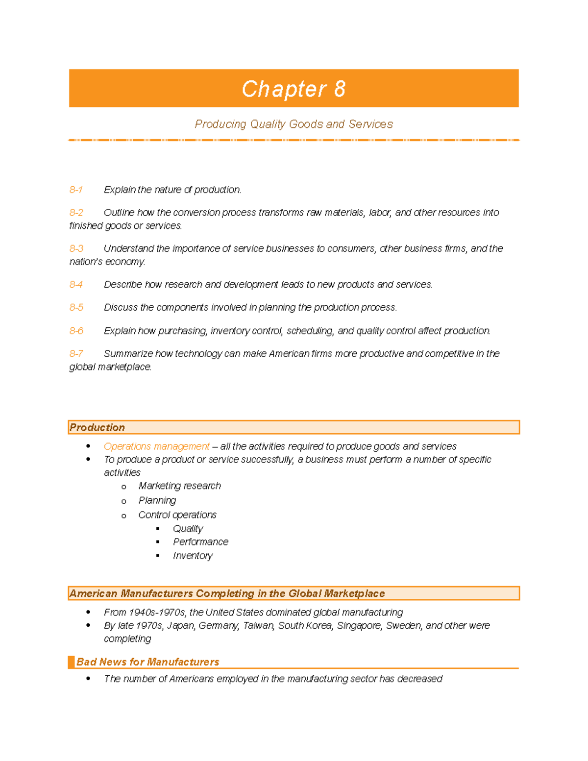 Intro to American Business - Chapter 8 Notes - Chapter 8 Producing ...