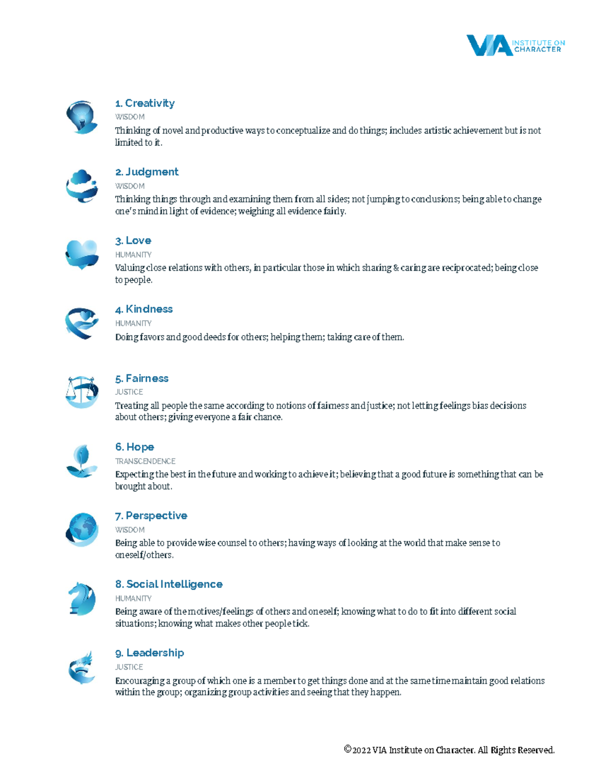 Strengths Profile - Clemence Legrand VIA Character Strengths Profile 08 ...