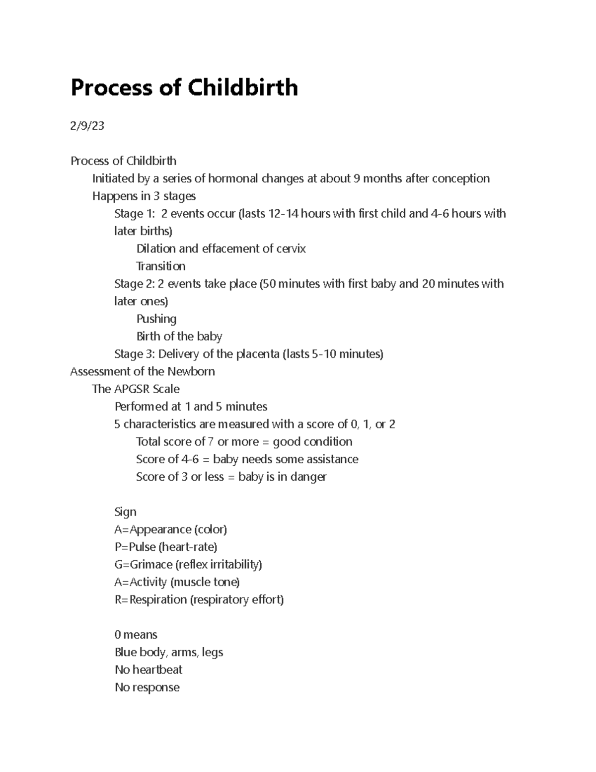 Process of Childbirth - Developmental Psychology 230, Prof Warren ...