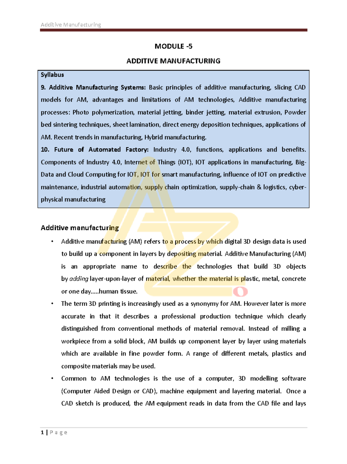 CADM Mod5@Az Documents - MODULE - ADDITIVE MANUFACTURING Syllabus 9 ...
