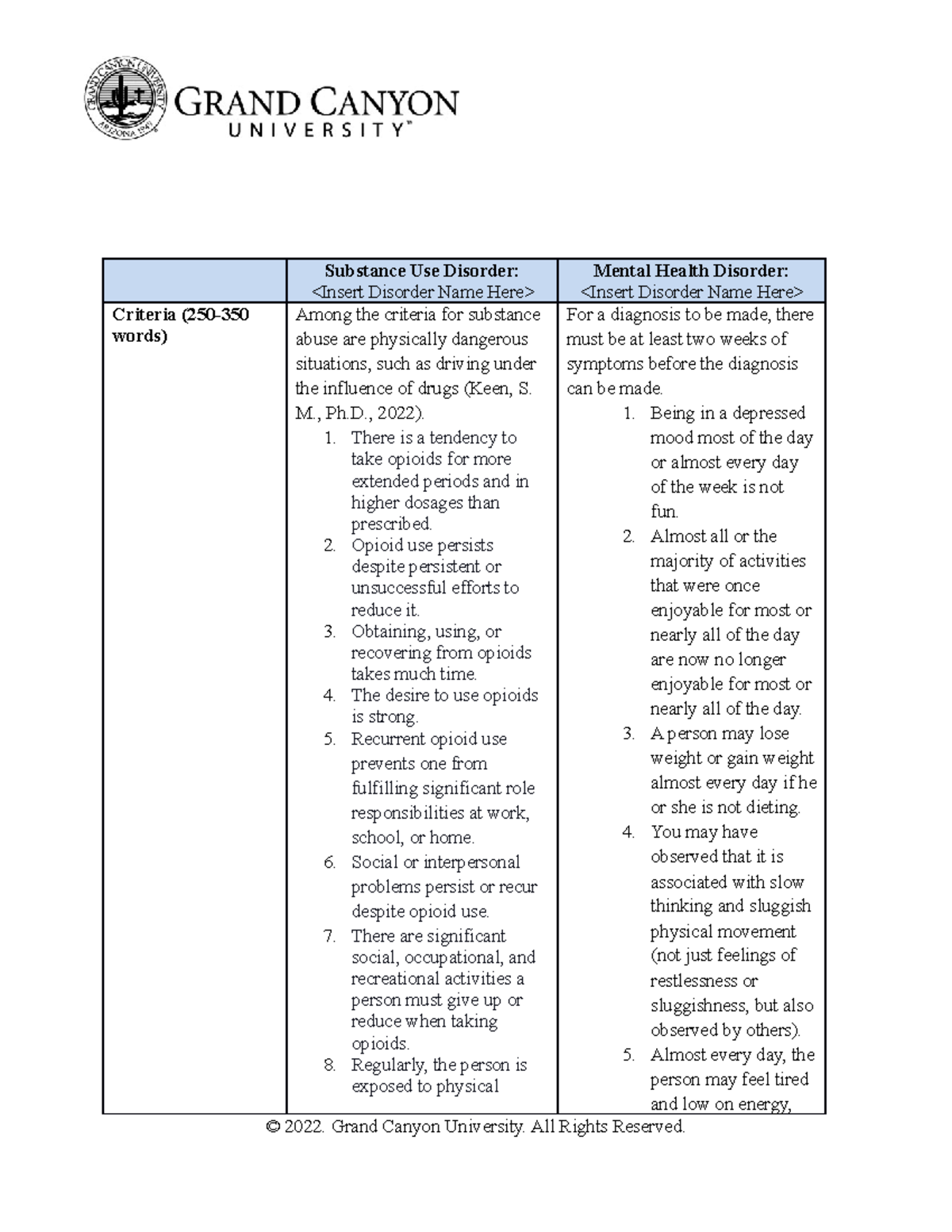 PCN 153 RS T1Benchmark Co Occurring Disorders Worksheet - Criteria (250 ...