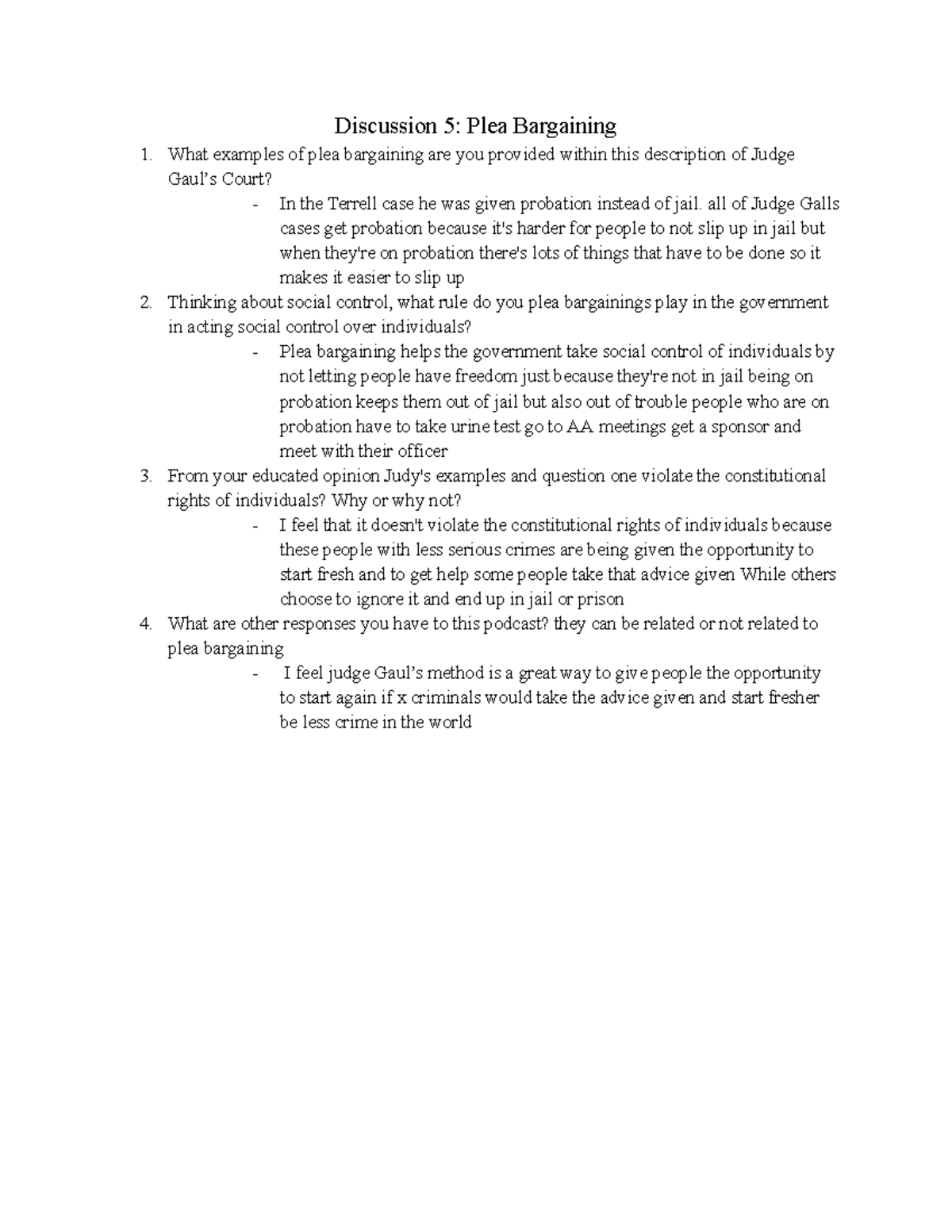 Discussion 5 - Plea bargaining - Discussion 5: Plea Bargaining What ...