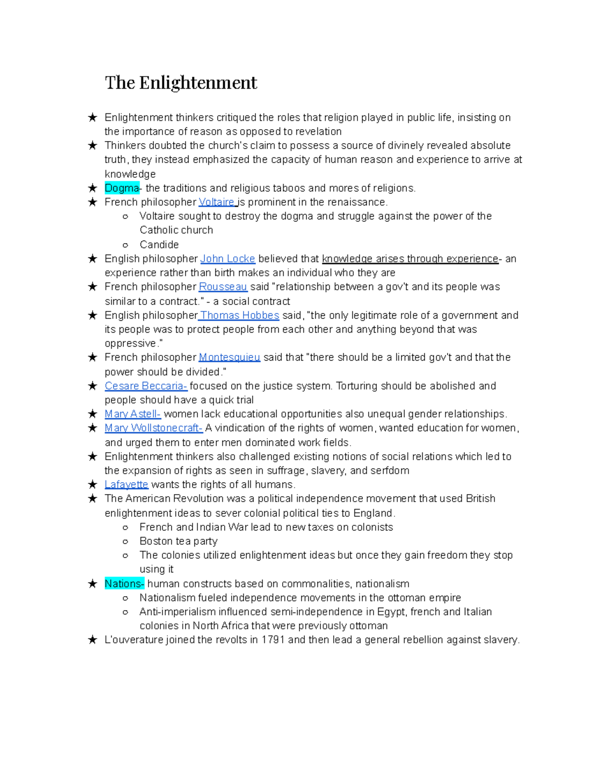 The Enlightenment Notes - The Enlightenment ★ Enlightenment thinkers ...