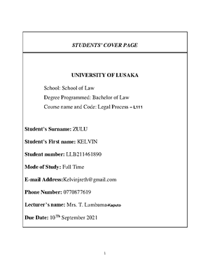 constitutional law Final Examination cases - Arthur Lubinda Wina ...