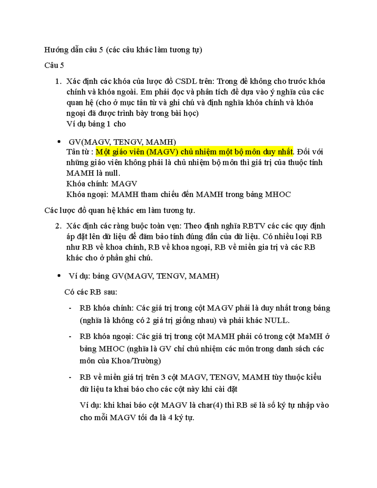 Hướng dẫn BT 5 trong BT C2-3-4 - Hướng dẫn câu 5 (các câu khác làm tương tự) Câu 5 Xác định các ...