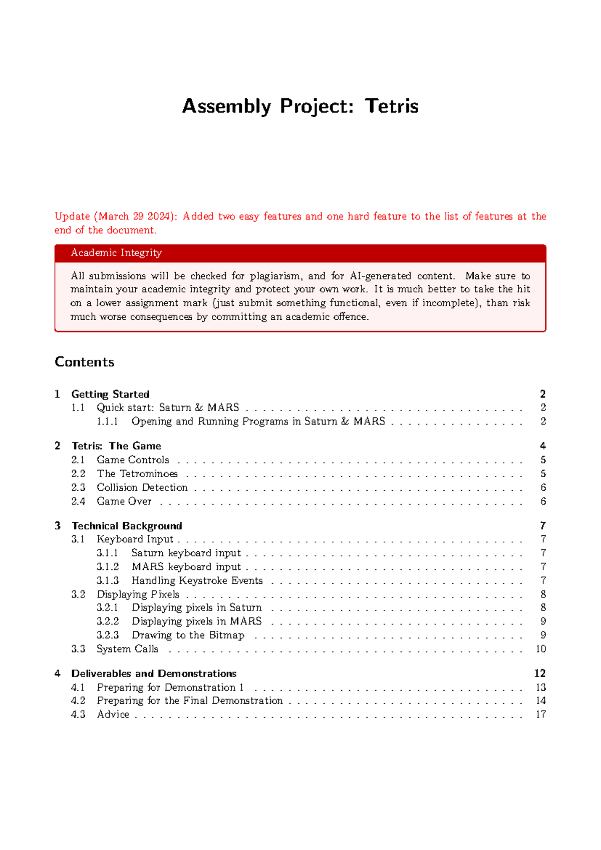 CSC258 Project Tetris - Assembly Project: Tetris Update (March 29 2024 ...