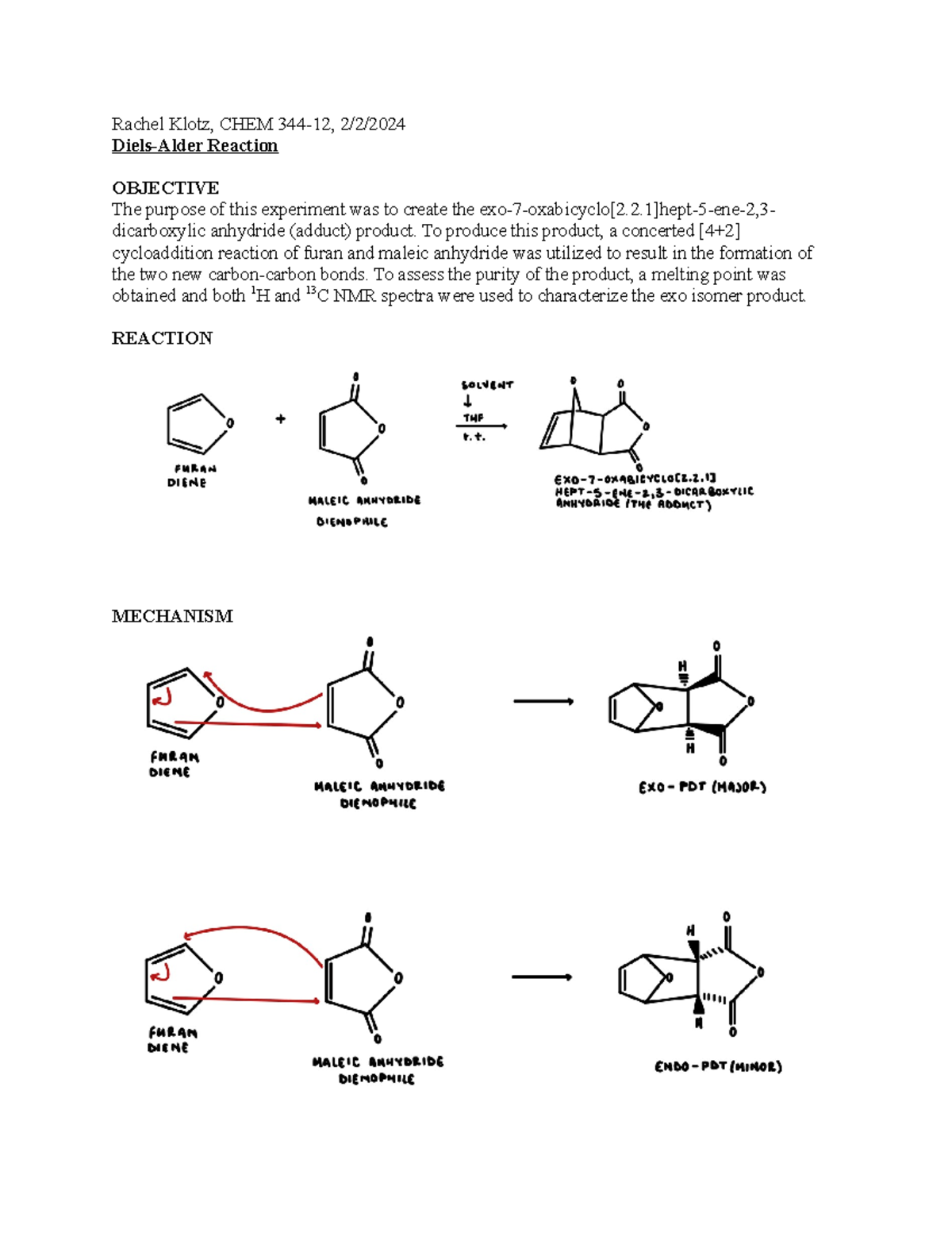 CHEM 344-12 Experiment 3 Lab Report - Rachel Klotz, CHEM 344-12, 2/2 ...
