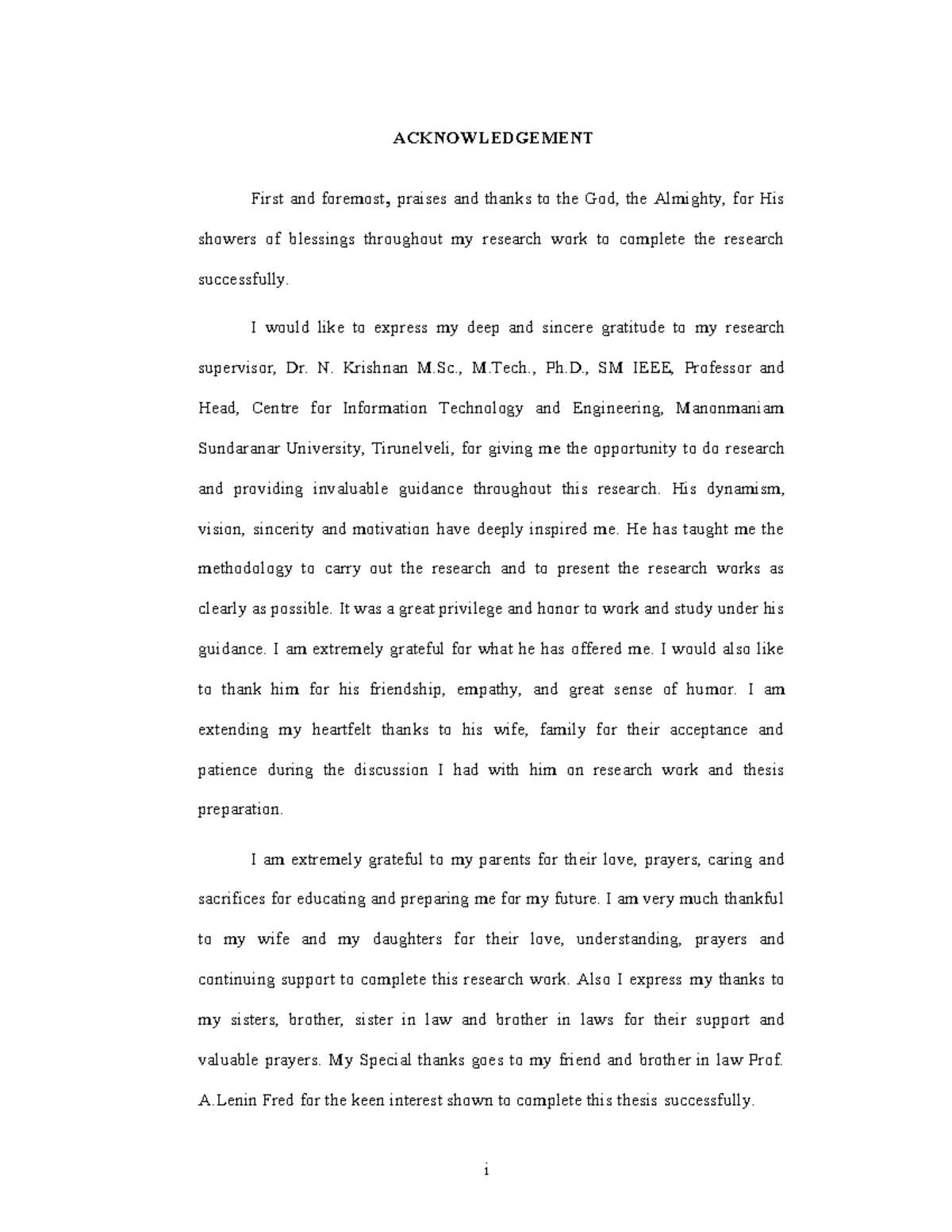 Acknowledgement-sample-02 - i ACKNOWLEDGEMENT First and foremost ...