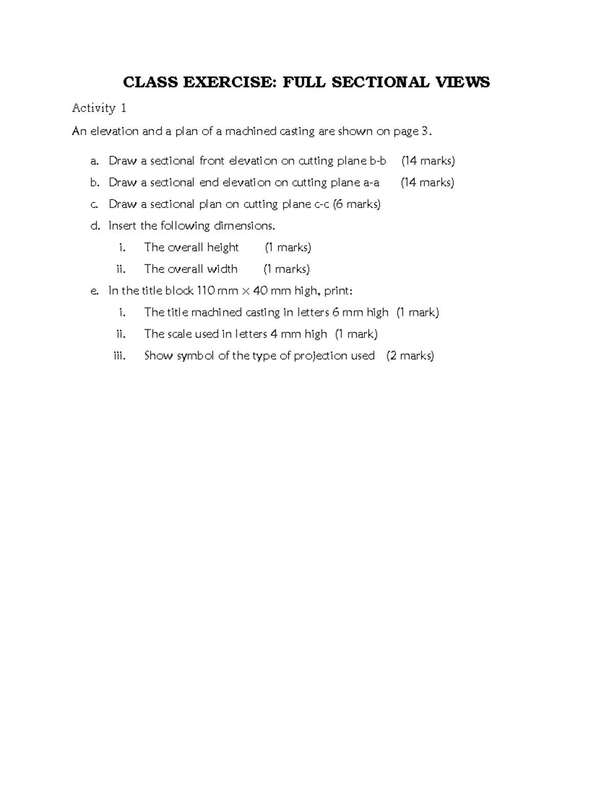 Sectional views 1 - Questions - CLASS EXERCISE: FULL SECTIONAL VIEWS ...