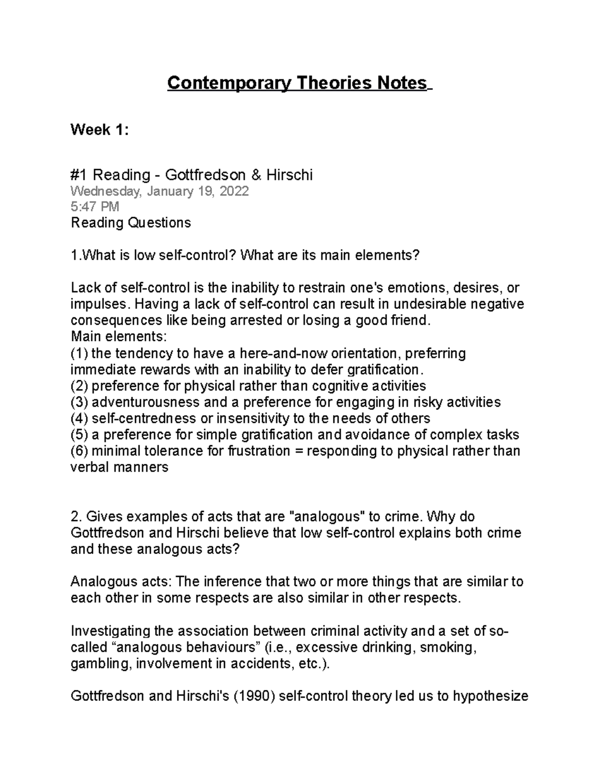 notes from week 1 - Contemporary Theories Notes Week 1: #1 Reading ...