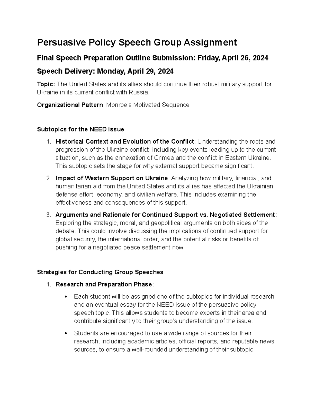 Persuasive Policy Speech Group Assignment - Organizational Pattern ...