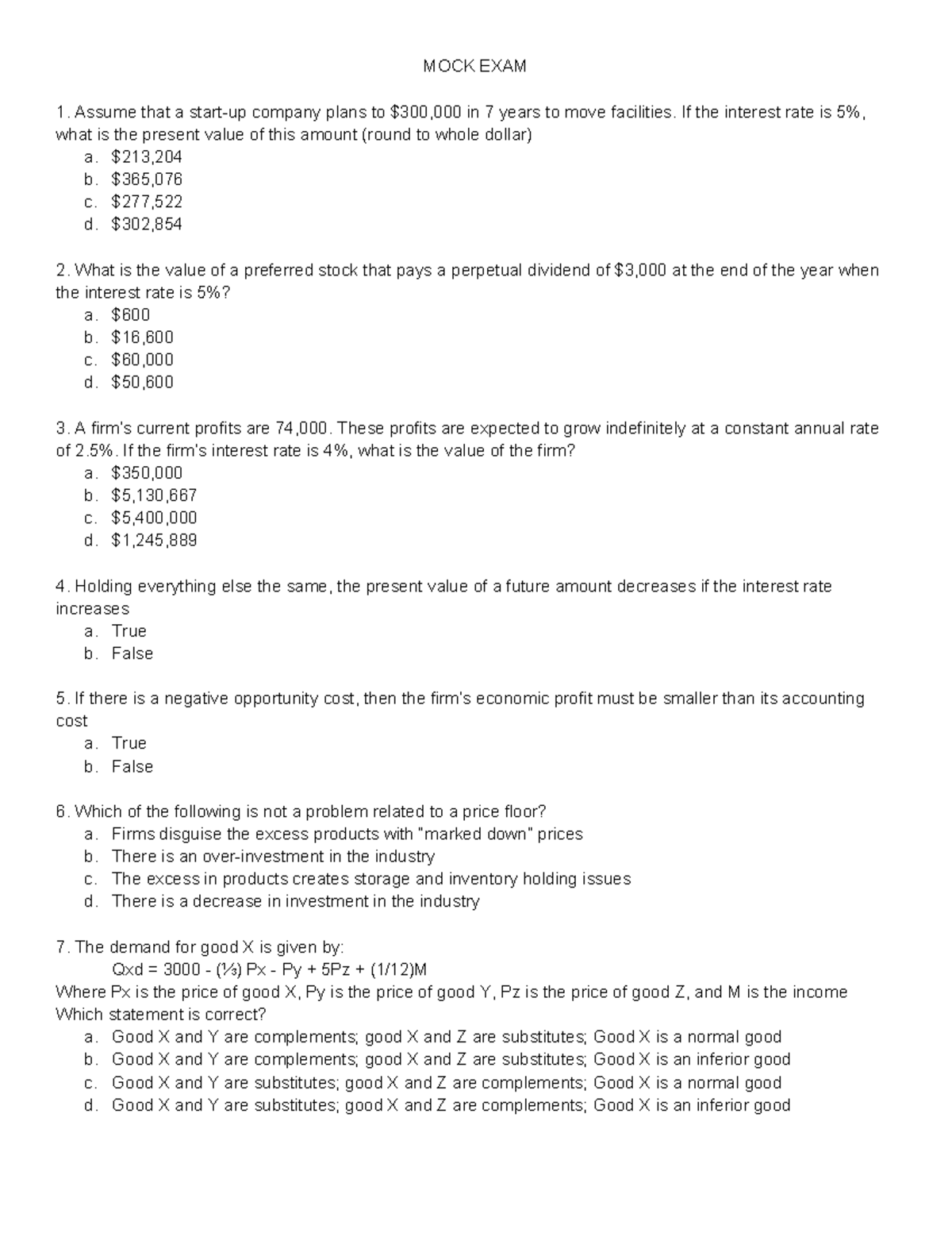 SI Thursday (9 19) - mock exam - MOCK EXAM Assume that a start-up ...