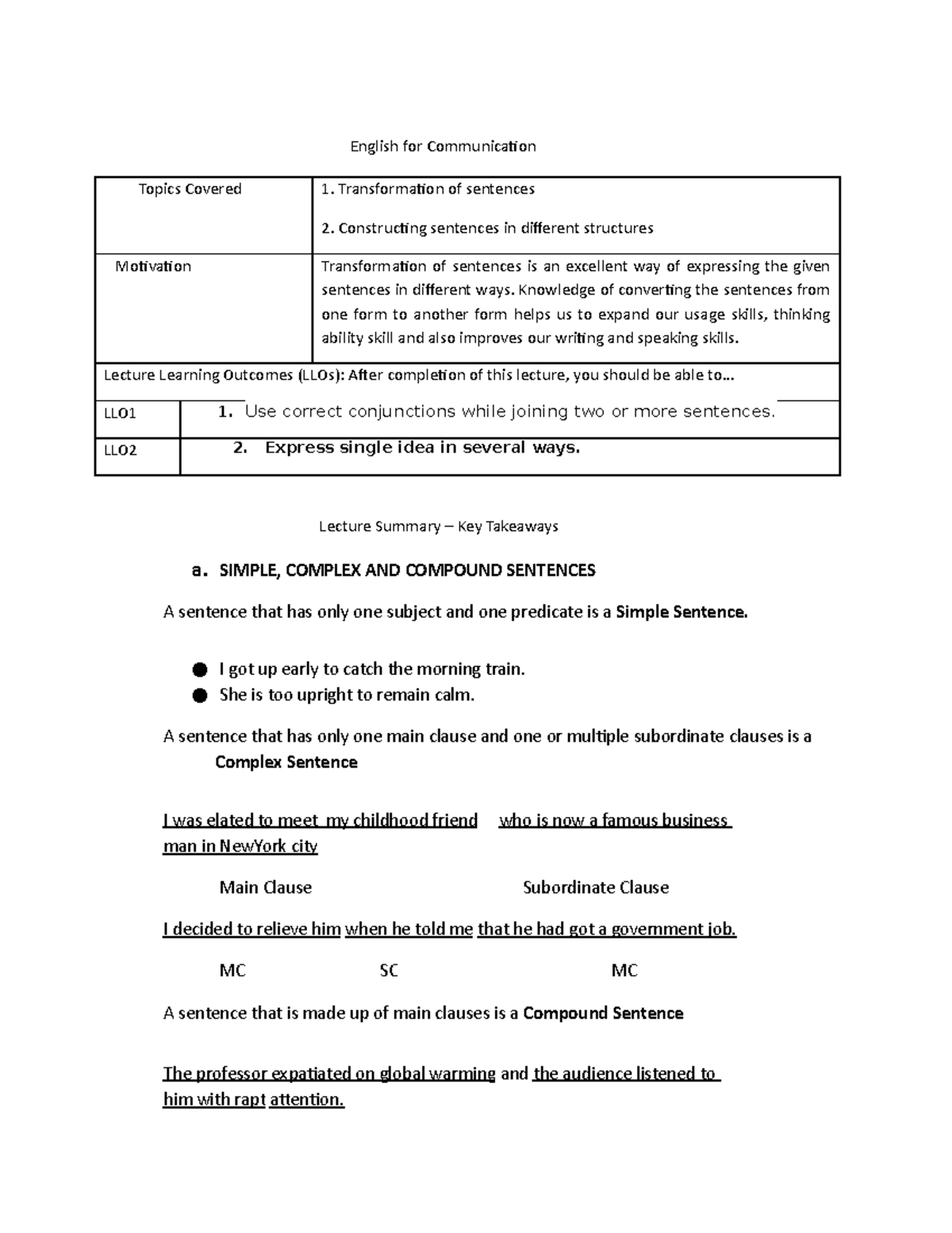 Constructing sentences in different structures - English for ...