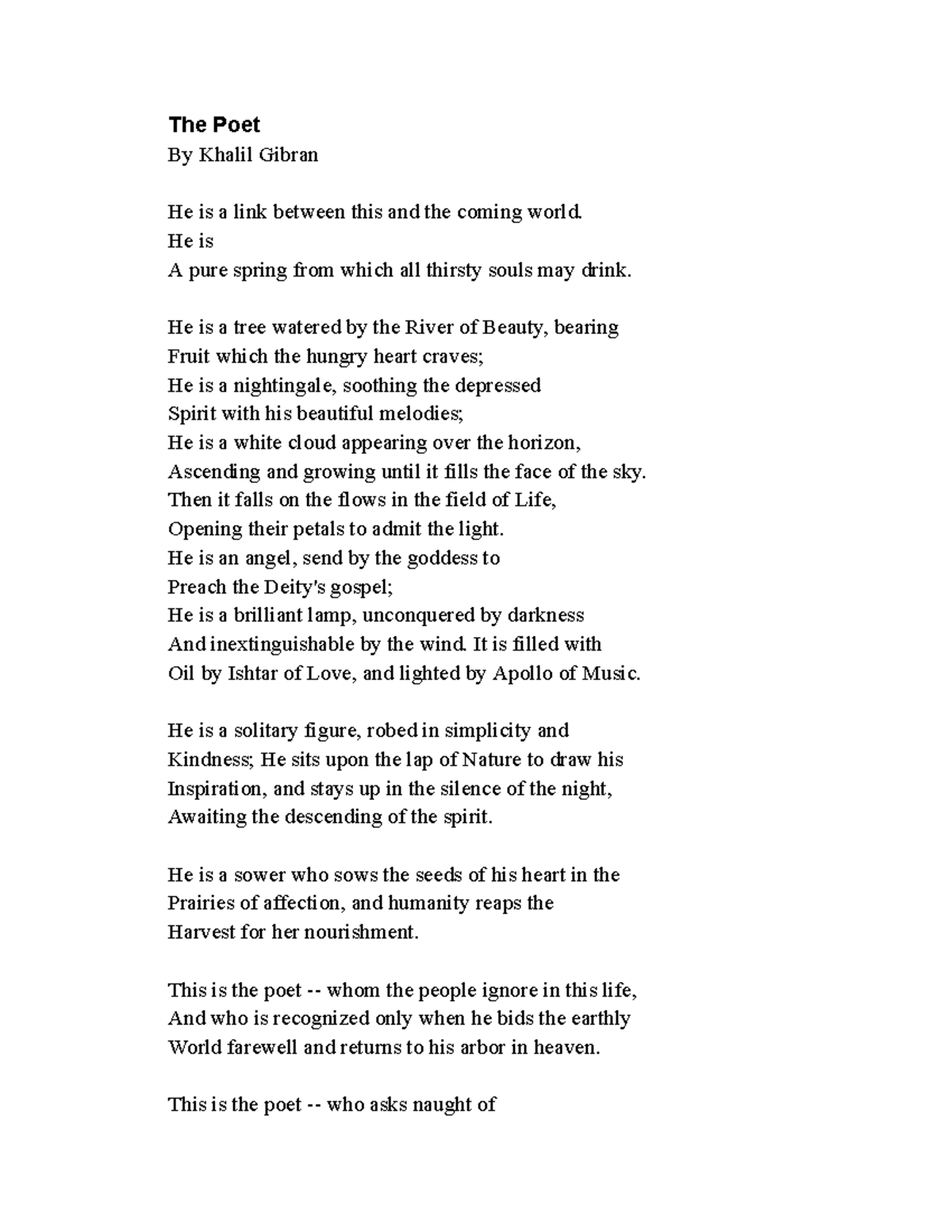 The Poet - the poet for arab history - The Poet By Khalil Gibran He is ...