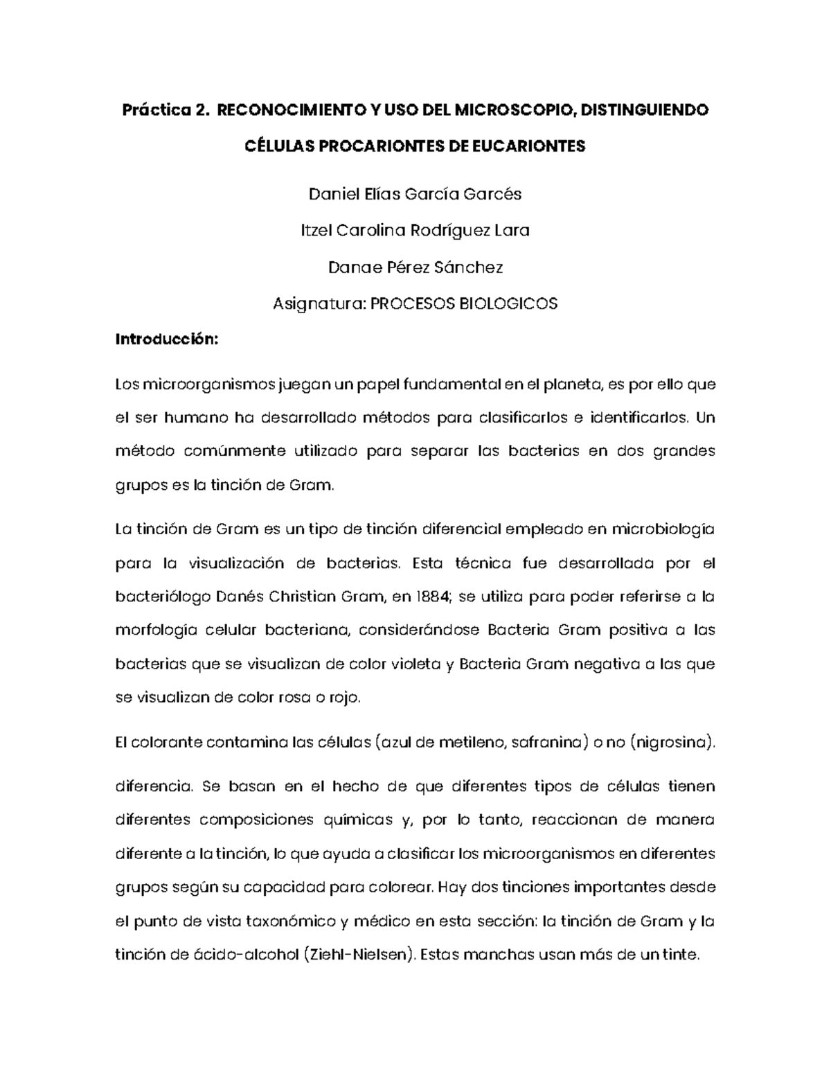 Procesos Biologicos P2 - Pr·ctica 2. RECONOCIMIENTO Y USO DEL MICROSCOPIO, DISTINGUIENDO C ...