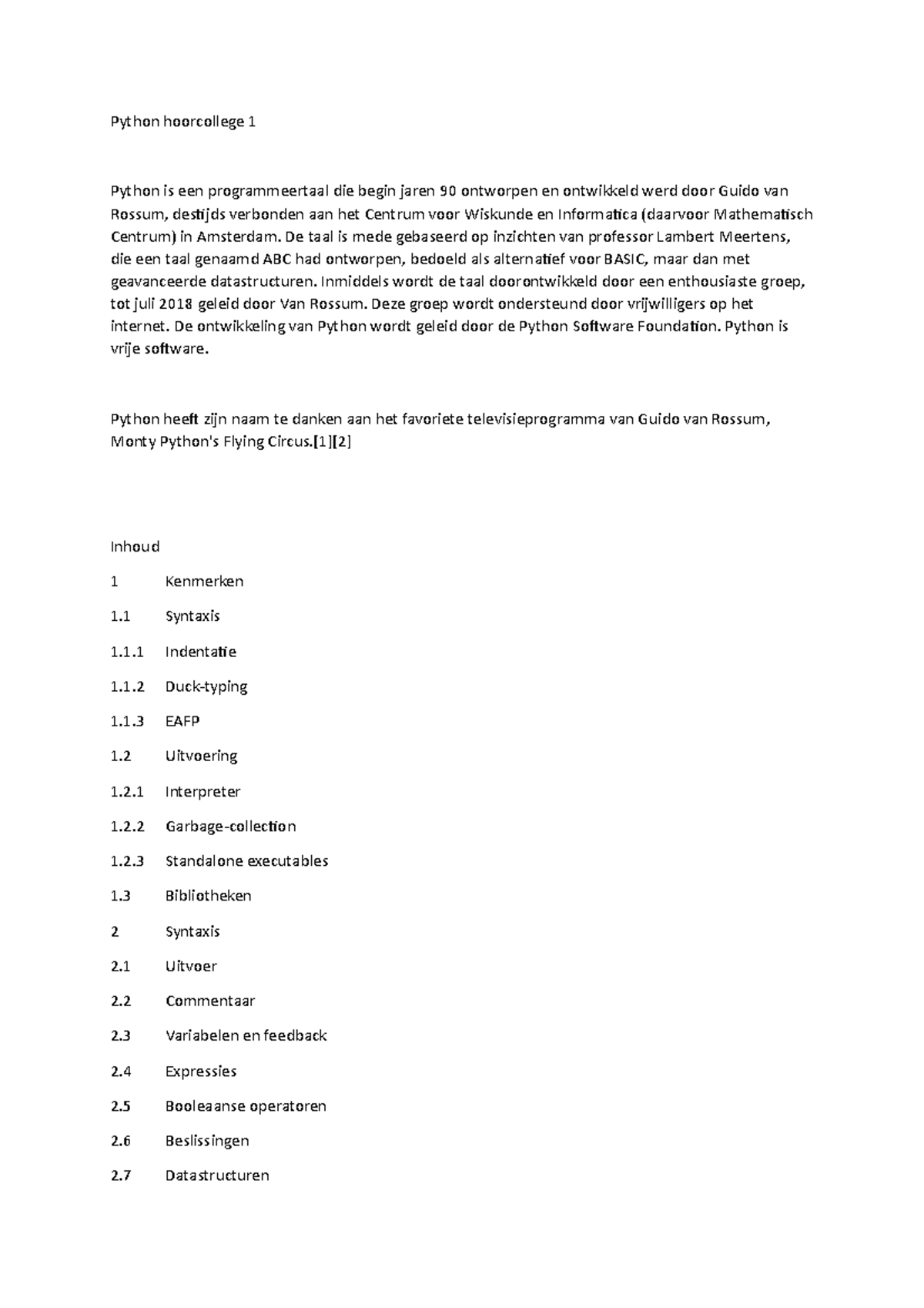 Python hc 1tm.5 gegeven door dhr. drs. vanglen - Python hoorcollege 1 ...