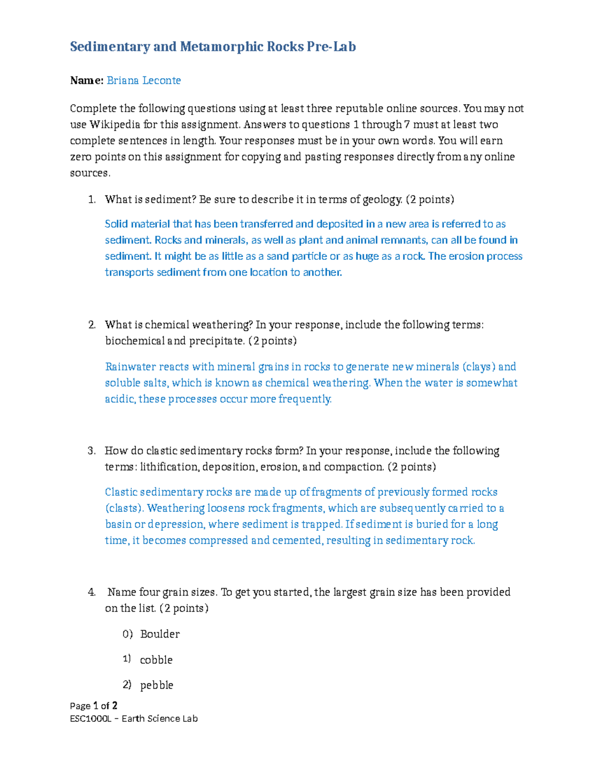 3 rock-sedimentary-metamorphic-pre-lab - Sedimentary and Metamorphic ...