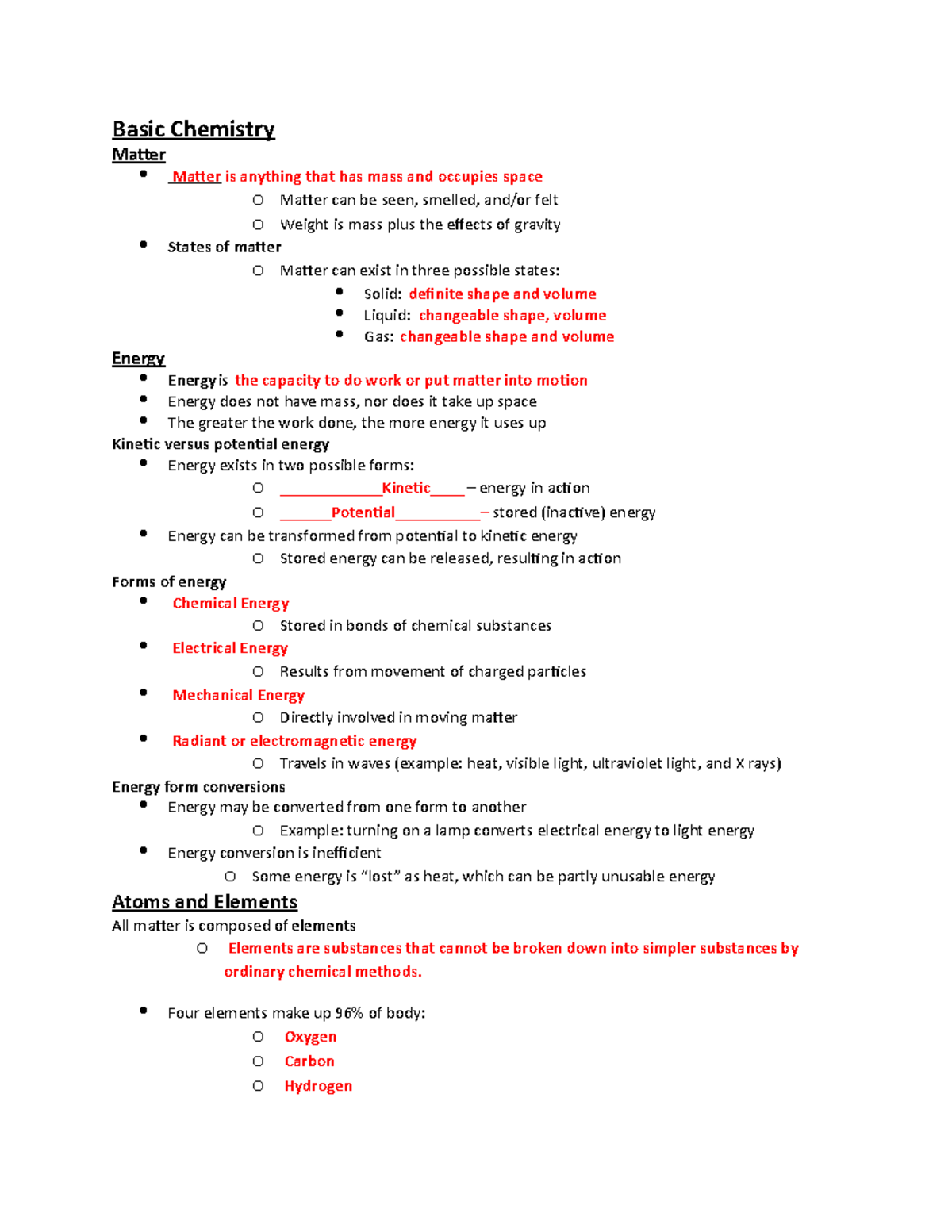 Basic Chemistry - Lecture notes 1 - Basic Chemistry Matter Matter is ...