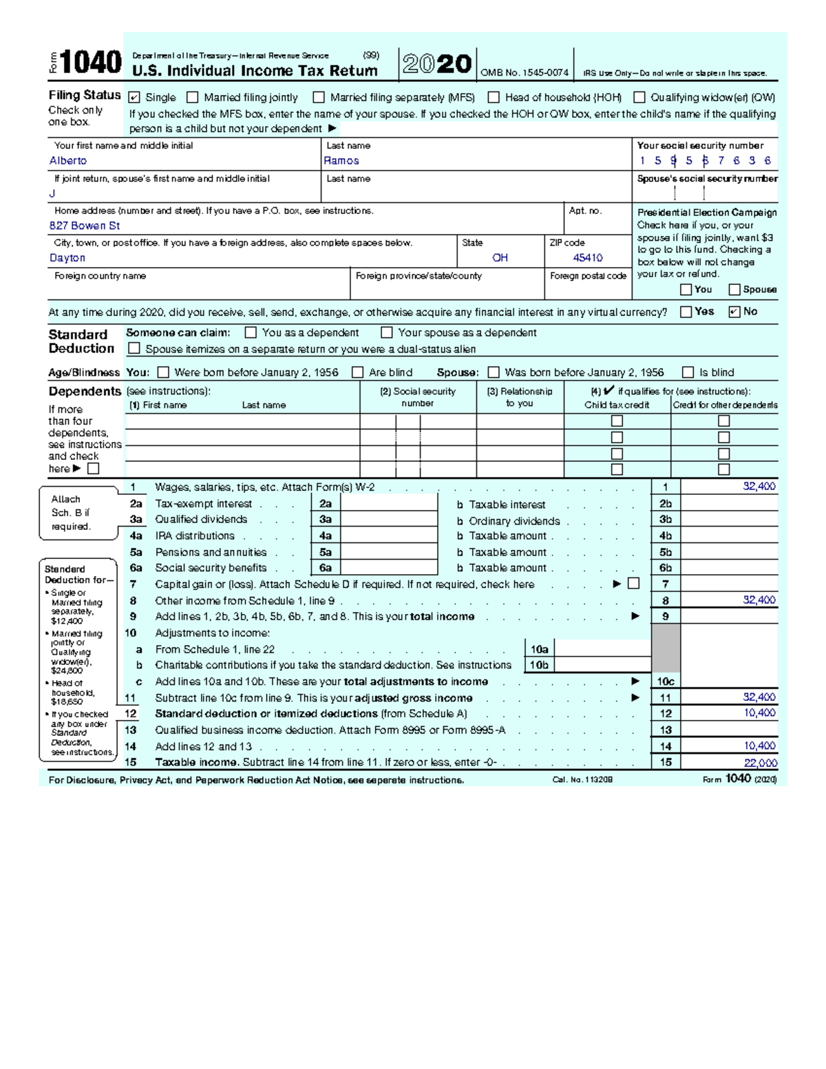 Alberto Ramos - buen mensaje - Form 1040 U. Individual Income Tax ...