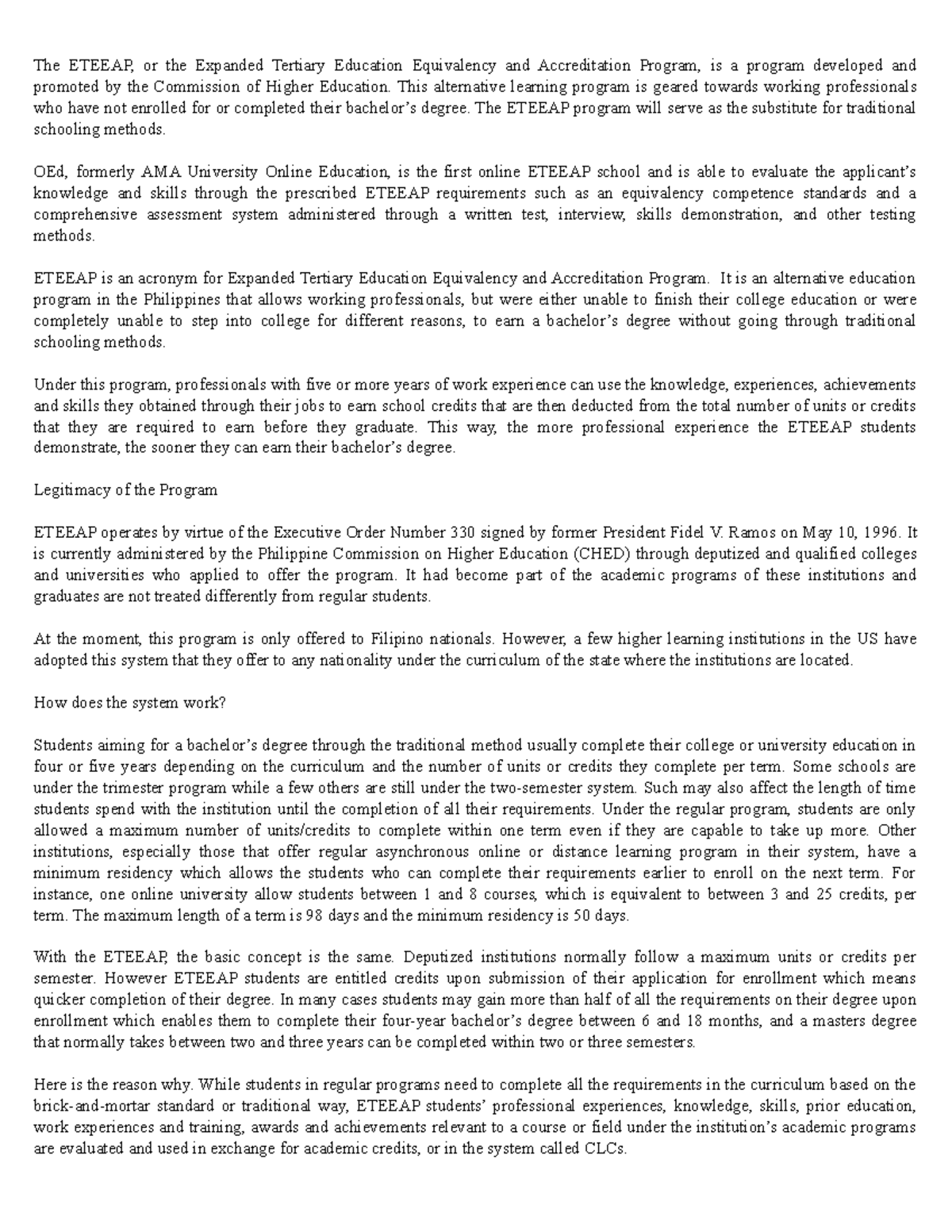 Review - The ETEEAP, or the Expanded Tertiary Education Equivalency and ...