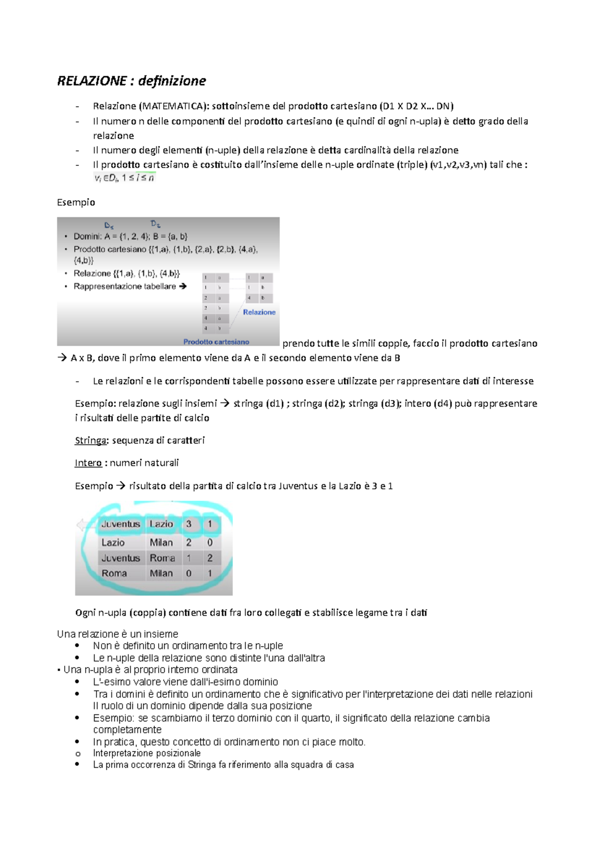 Informatica - RELAZIONE : definizione - Relazione (MATEMATICA ...