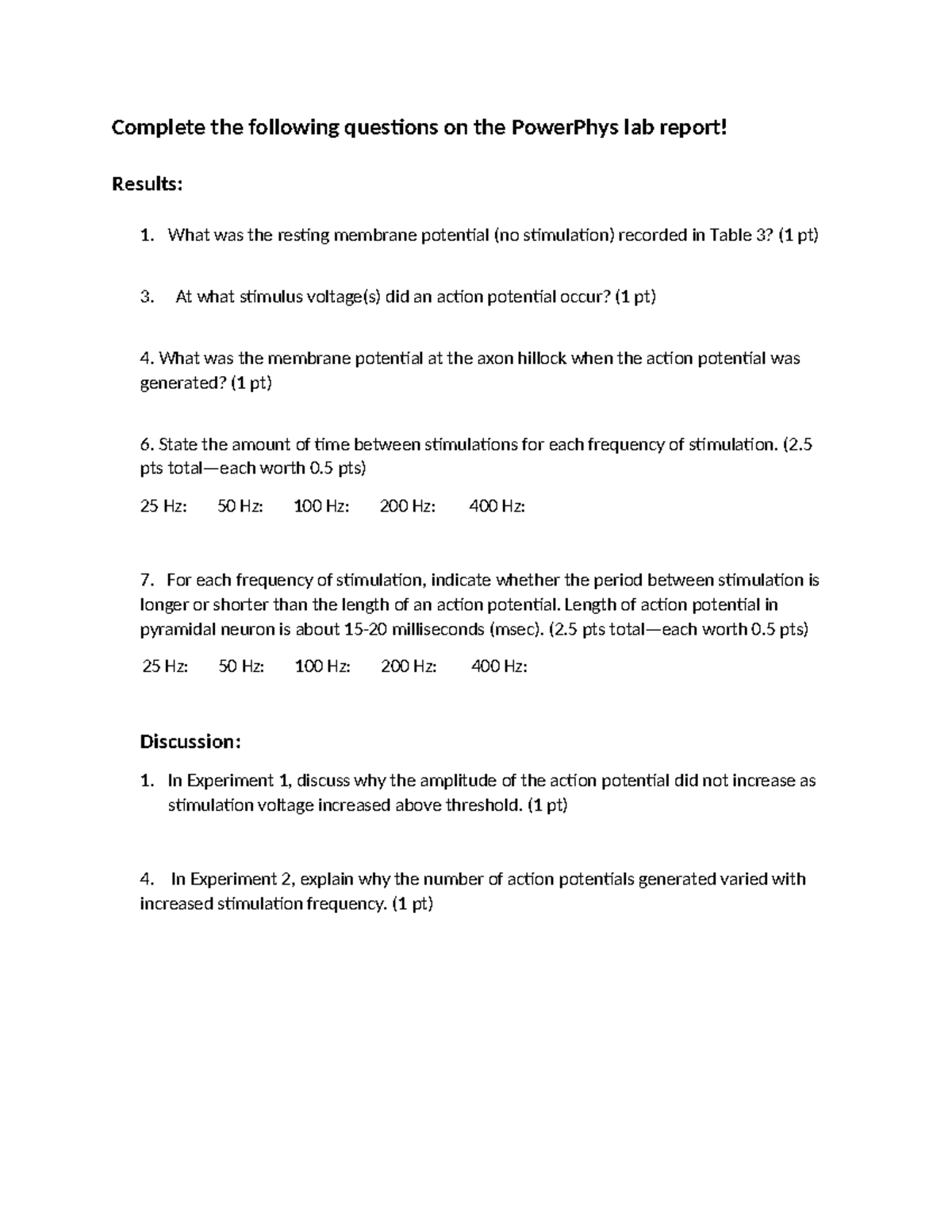 Power Phys-Action Potentials - Complete the following questions on the ...