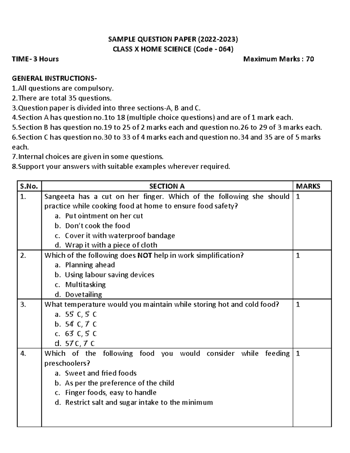 Home Science-SQP - You can use it as practice material - SAMPLE ...