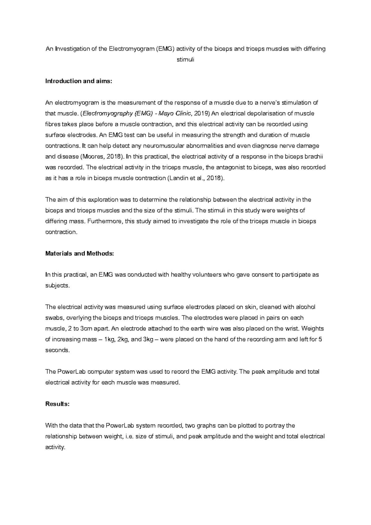 EMG lab report - An Investigation of the Electromyogram (EMG) activity ...