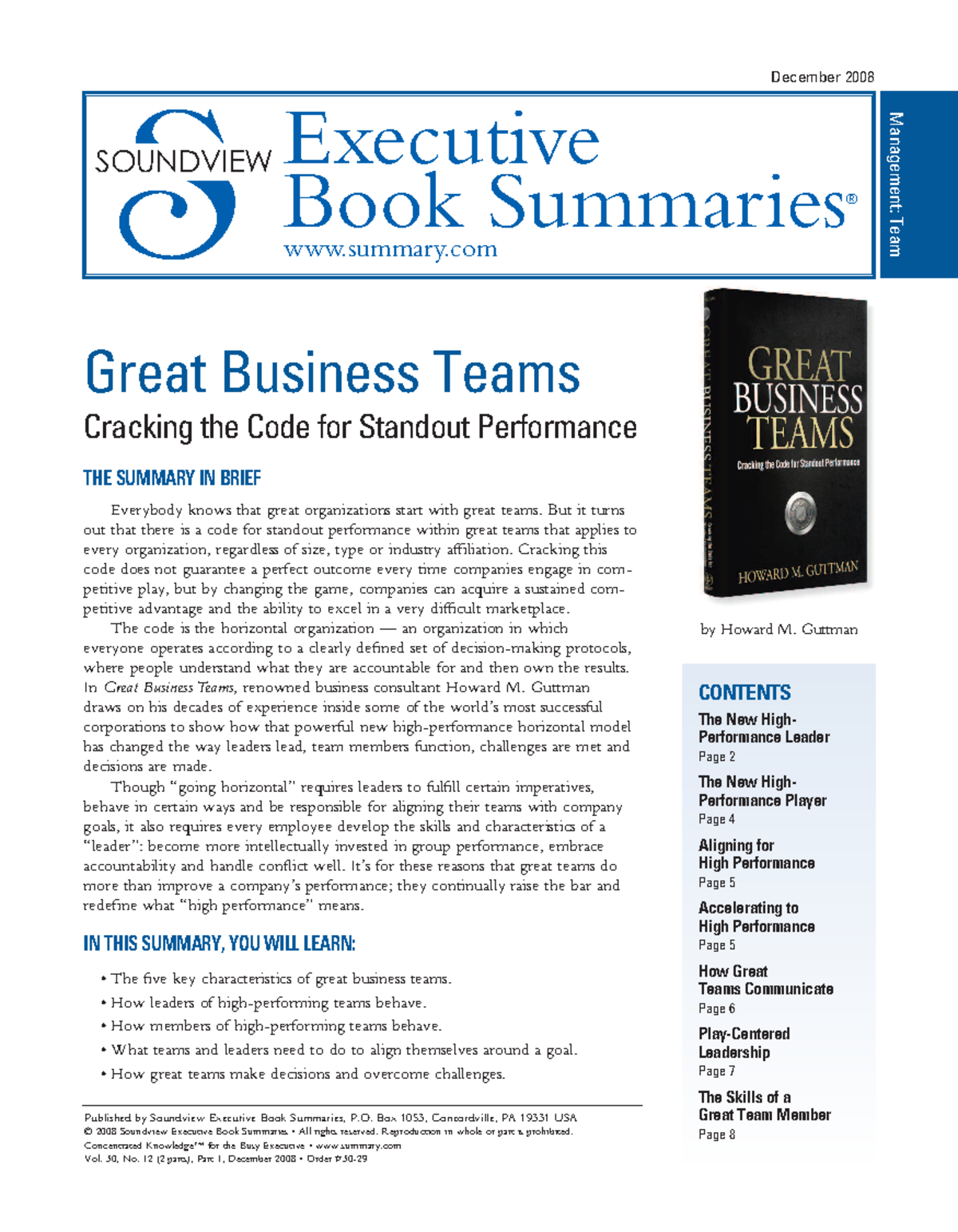 SB - Great Business Teams - Published by Soundview Executive Book ...
