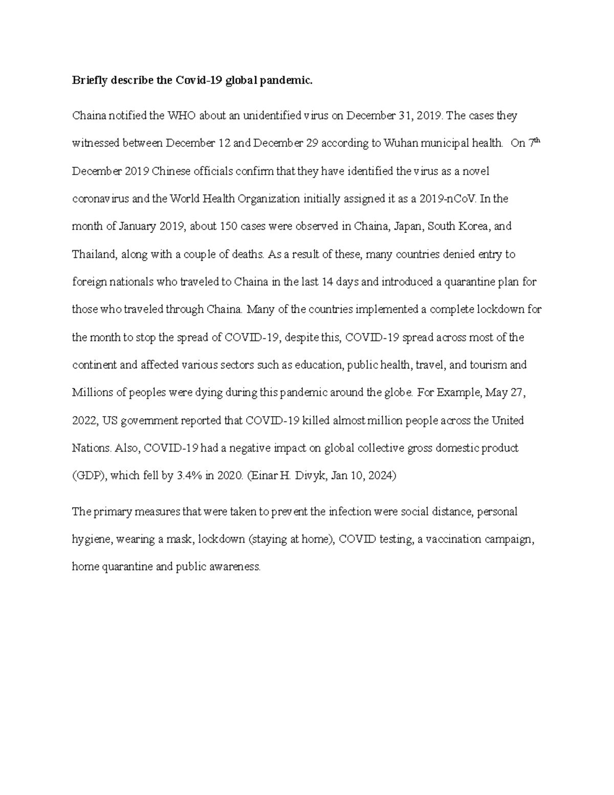 Covid-19 - project - Briefly describe the Covid-19 global pandemic ...