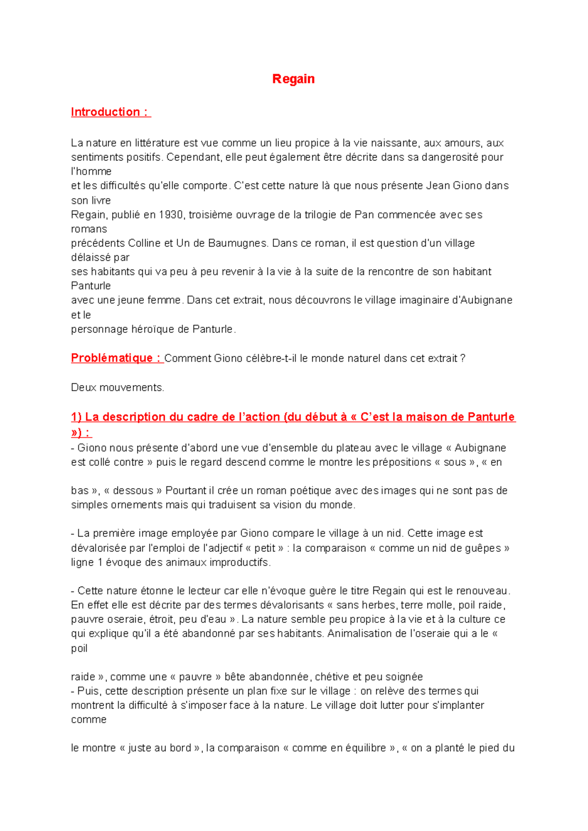 Lecture linéaire "Regain" - Regain Introduction : La nature en ...