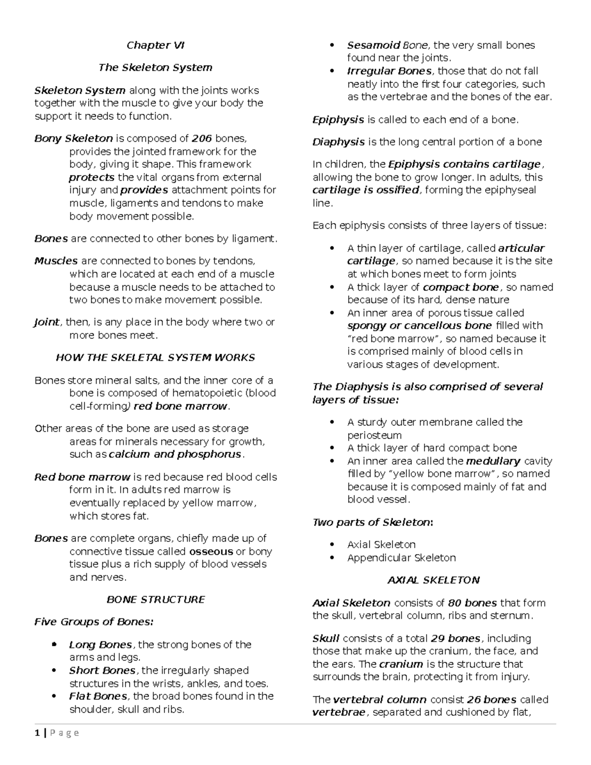 Medical Term reviewer - Chapter VI The Skeleton System Skeleton System ...