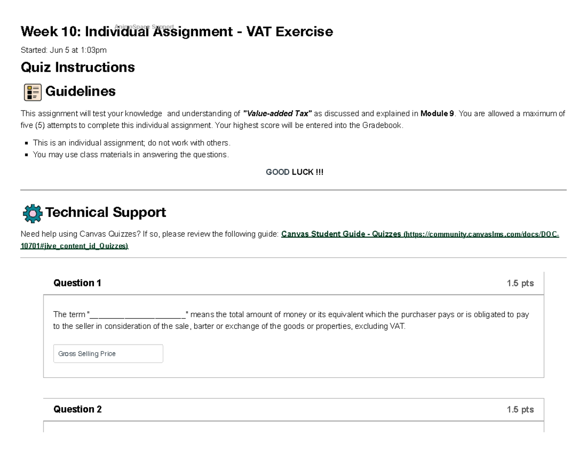 Quiz Week 10 Individual Assignment VAT Exercise - Week 10: Individual Assignment - VAT Exercise ...