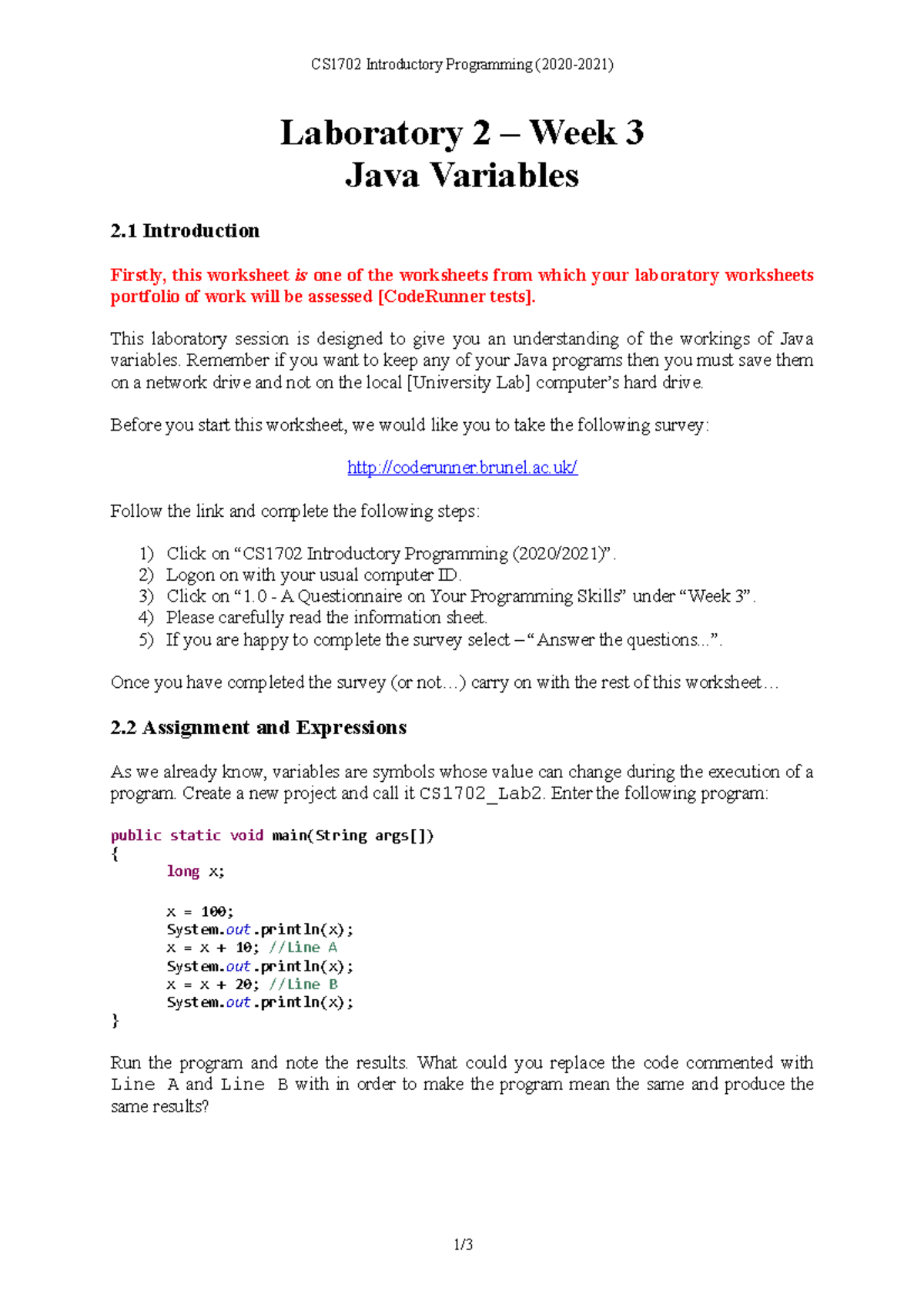 Lab 2 Variables Lab Notes Cs1702 Introductory Programming 2020 2021 Laboratory 2 Week