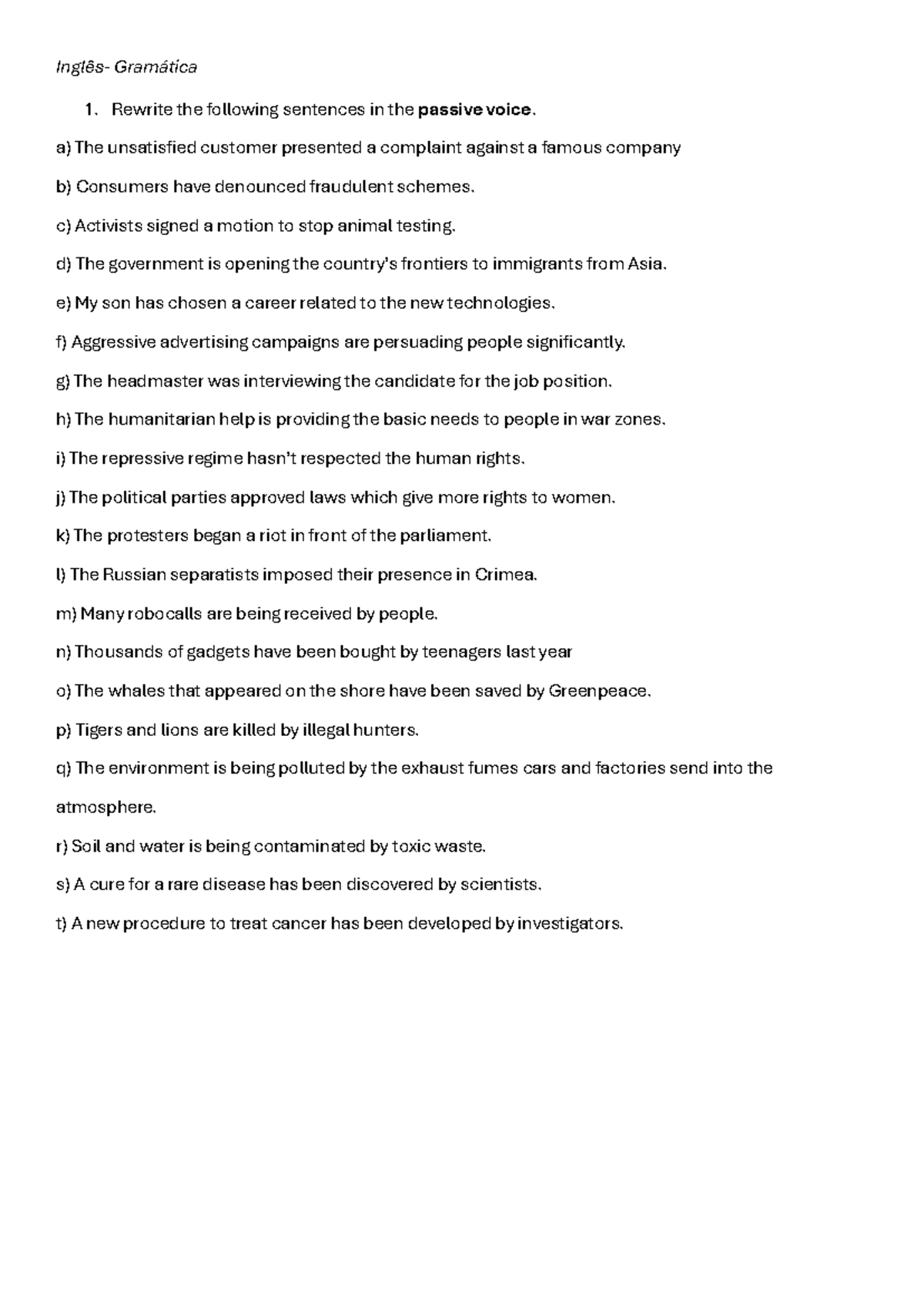 Inglês- gramática PDF - Exercícios gramática; mais resumo verbe tenses ...
